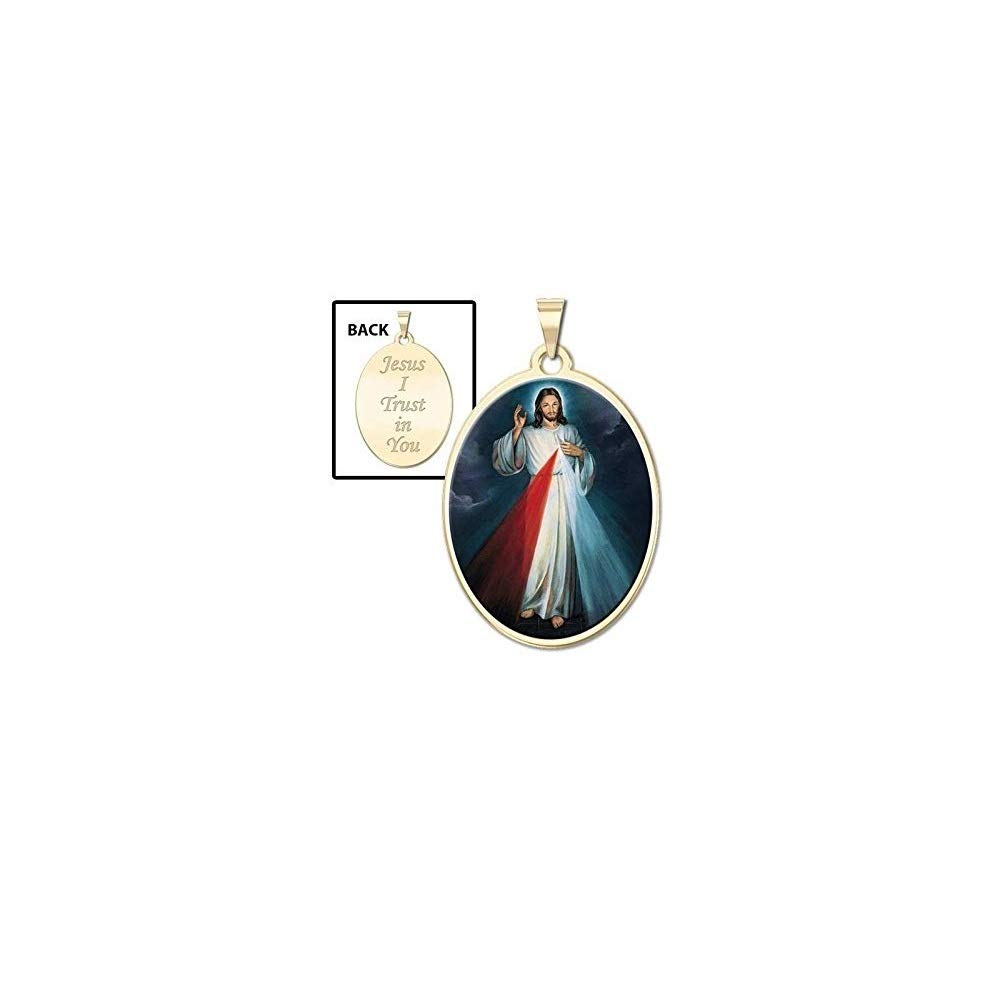 PicturesOnGold.com Divine Mercy Double Sided Oval Religious Medal Color 2/3 X 3/4 Inch Size of Nickel, Sterling Silver