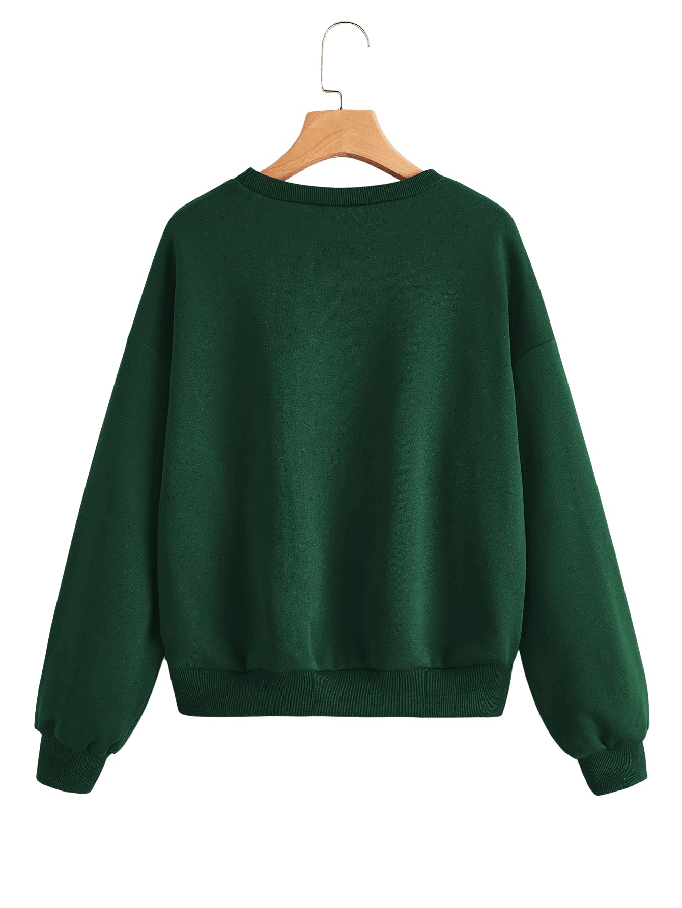 WDIRARA Women's Letter Graphic Print Round Neck Long Sleeve Sweatshirt Top Deep Green L