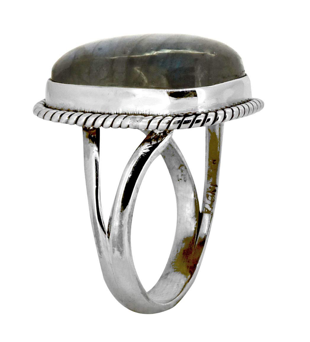 YoTreasure 13x18 MM Labradorite Chunky Ring .925 Sterling Silver Jewelry