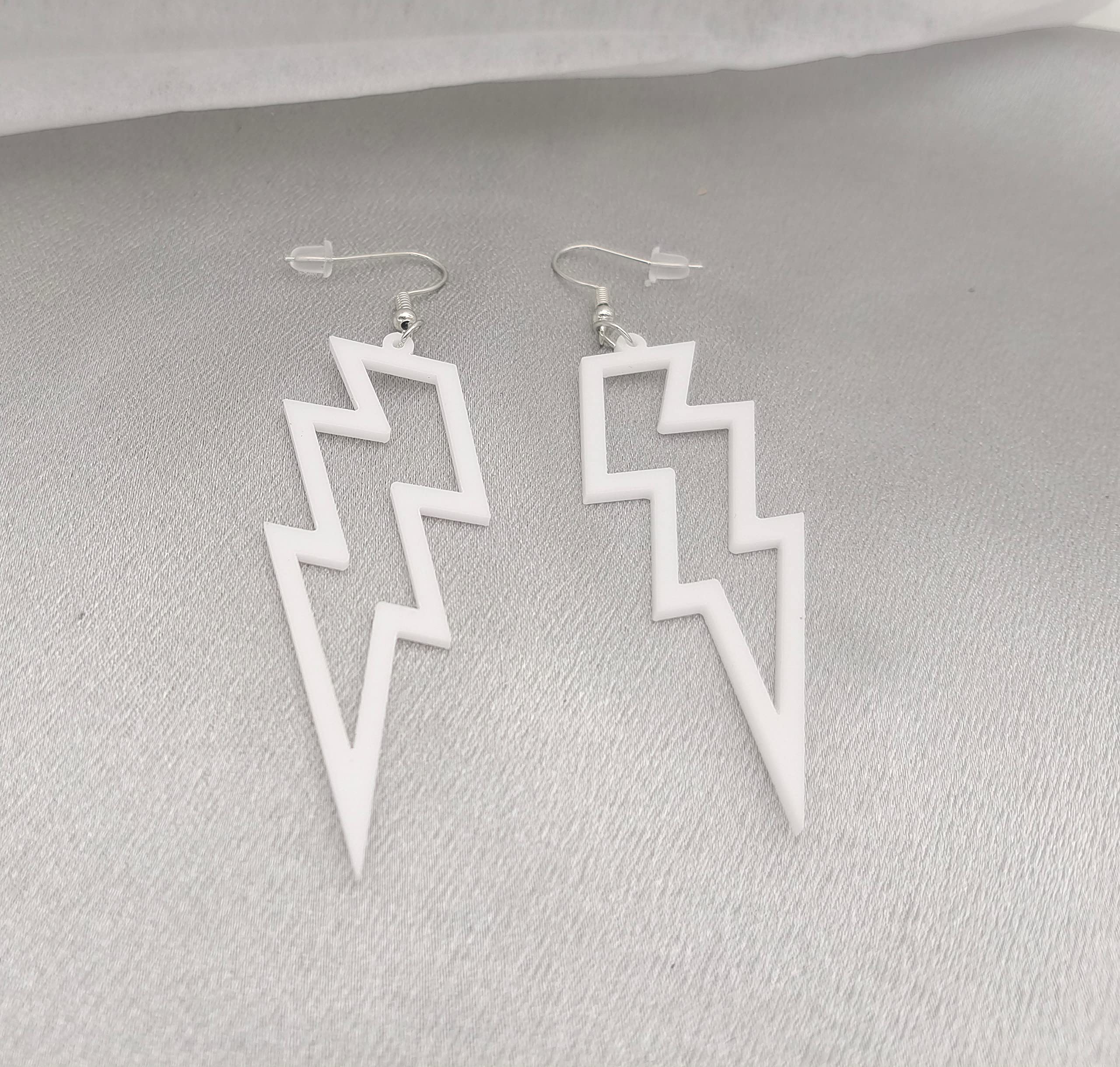 RUIZHEN Bright 3 Colors Acrylic Exaggerated Lightning Bolt Dangle Earrings Women Party Earrings Halloween Costume Accessories Jewelry (white)