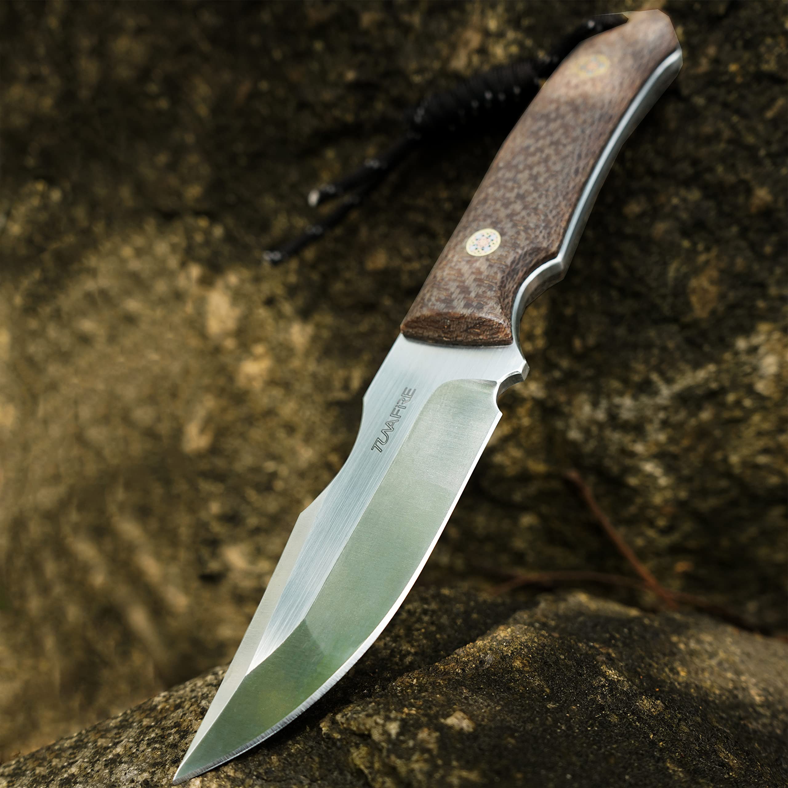 Tunafire Hunting Fixed Blade Knife,D2 Steel Blade Full Tang Knife for Men Survival Bushcraft,EDC Outdoor Camping Knife with Micarta Handle and Kydex Sheath