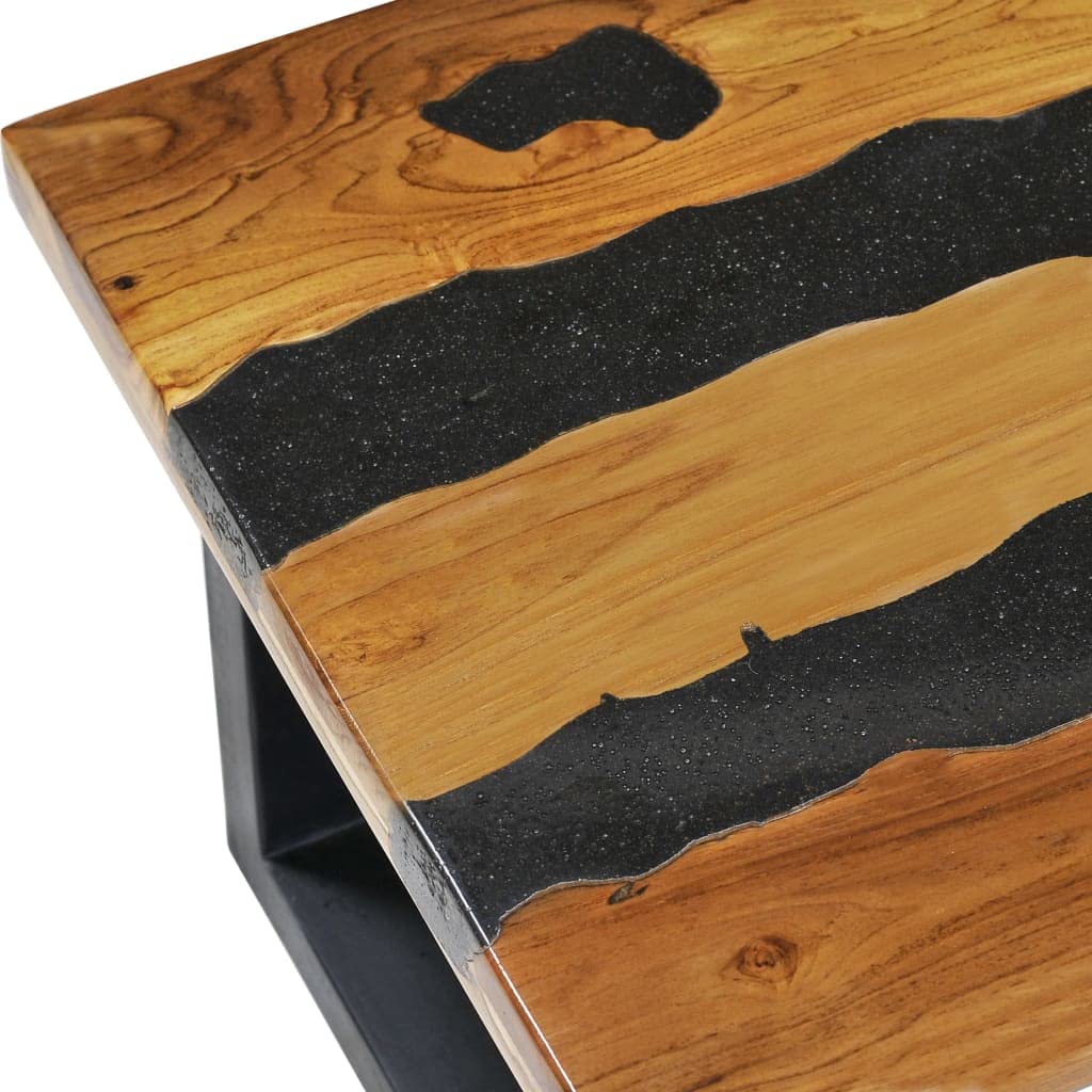 QJBSAVVA Coffee Table 39.3"x19.6"x15.7" Solid Teak Wood and Lava Stone,Industrial Tables Floor Standing Table Cocktail Table Suitable for Meeting Rooms, Reception Rooms, Offices