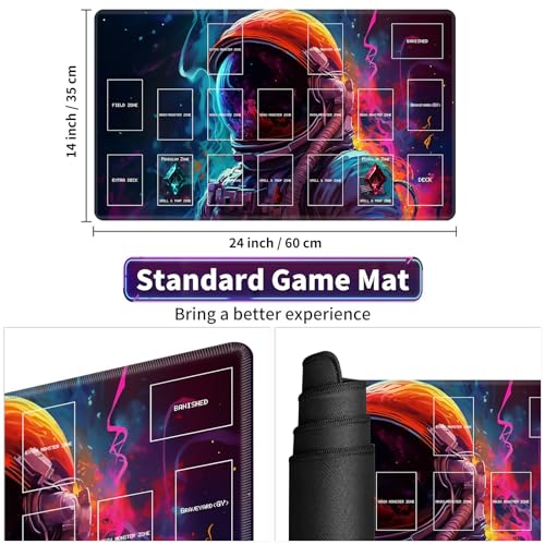 Playmat for OCG, Game Play Mat for TCG CCG 24 x 14 inch with Non-Slip Rubber Base and Stitched for Board Games and Table Magic, Astronaut in Space