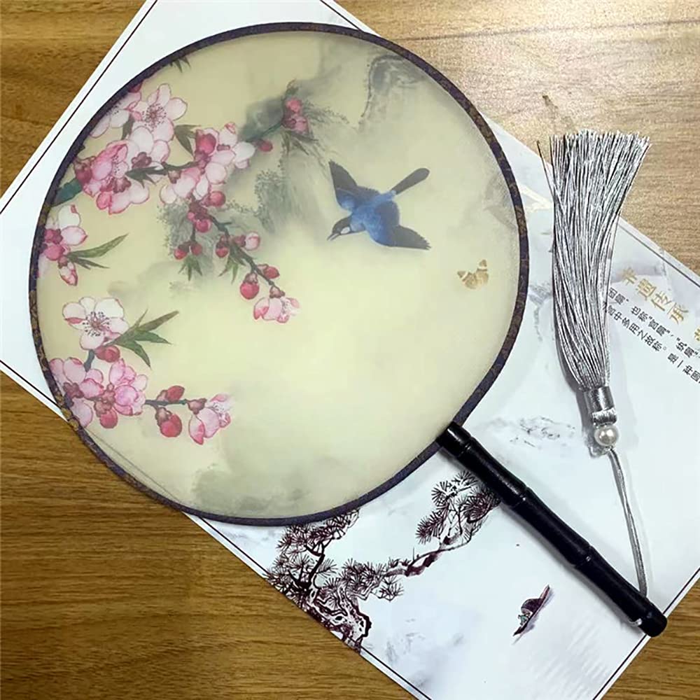 WDXIN Chinese Round Fan, Translucent Silk Ancient Hand Fan, Vintage Printed Dance Fan Fan Home Decor Fan Double-Sided Pattern Fan(5)