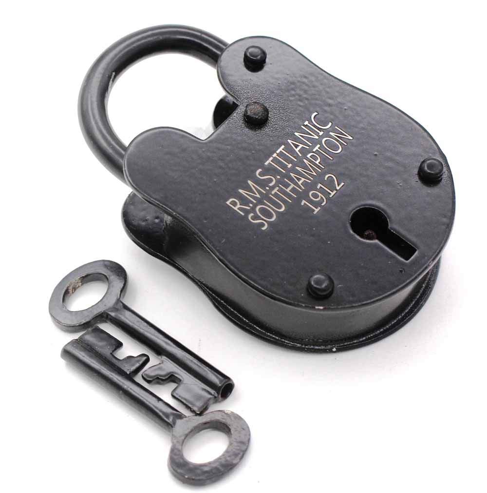 RII Iron RMS Titanic Model Padlock, Iron Jailer Lock and Keys, Addition to Pirate, Medieval & Western Collections, Antique Fully Functioning Cast Iron Lock, Old Trunk Lock 3 Inches, Medium