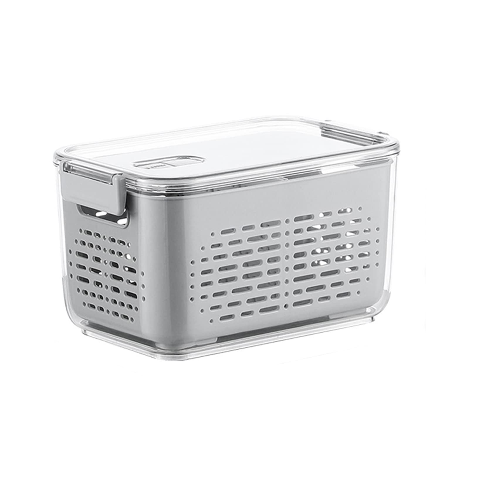 Qiveno Large Fruit Containers for Fridge - Leakproof Food Storage Containers with Removable Colander - Fridge Storage Container - Used in Storing Fruits Vegetables Meat Fresh Fish(Gray)