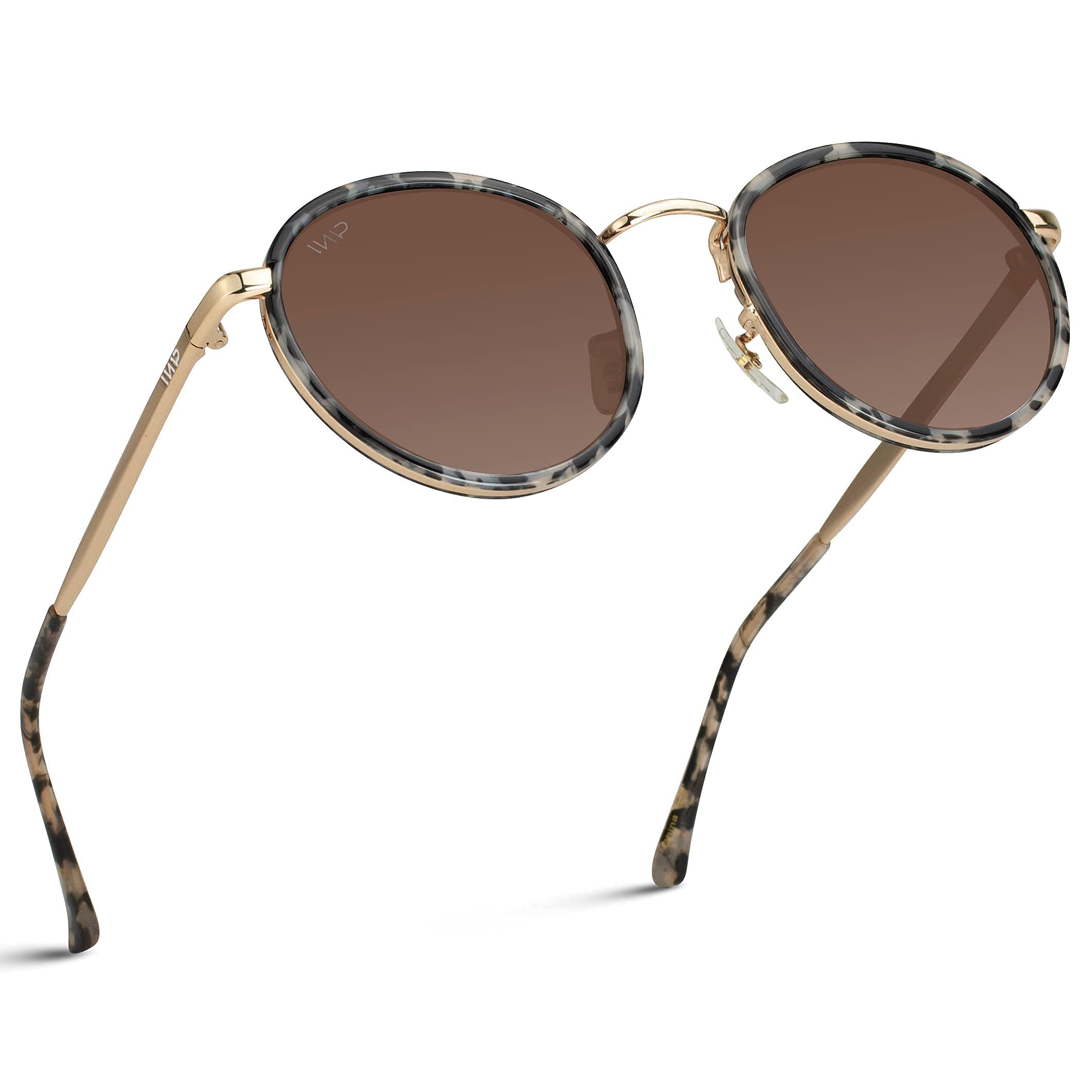 WearMe Pro - Round Metal Frame Sunglasses for Women (Beige Tortoise/Gradient Brown Lens)