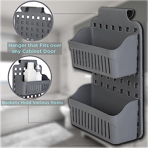 Simplify 2 Tier Over the Cabinet Caddy| Dimensions: 14"x 8"x 4"| Adjustable Shelves | Home Organization | Baskets Hold | Bottles | Cans | Cleaning Products | Hair Tools | Cabinet Storage | Grey