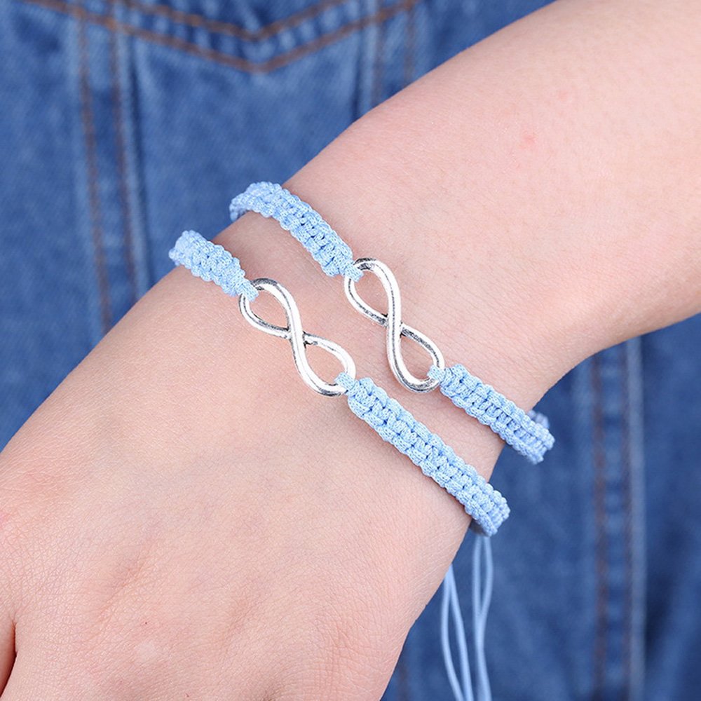 Rullar 2Pcs Women Men Handmade Infinity Forever Lovers Friendship Family Braided Couple Cuff Link Strentch Bracelets Lightblue
