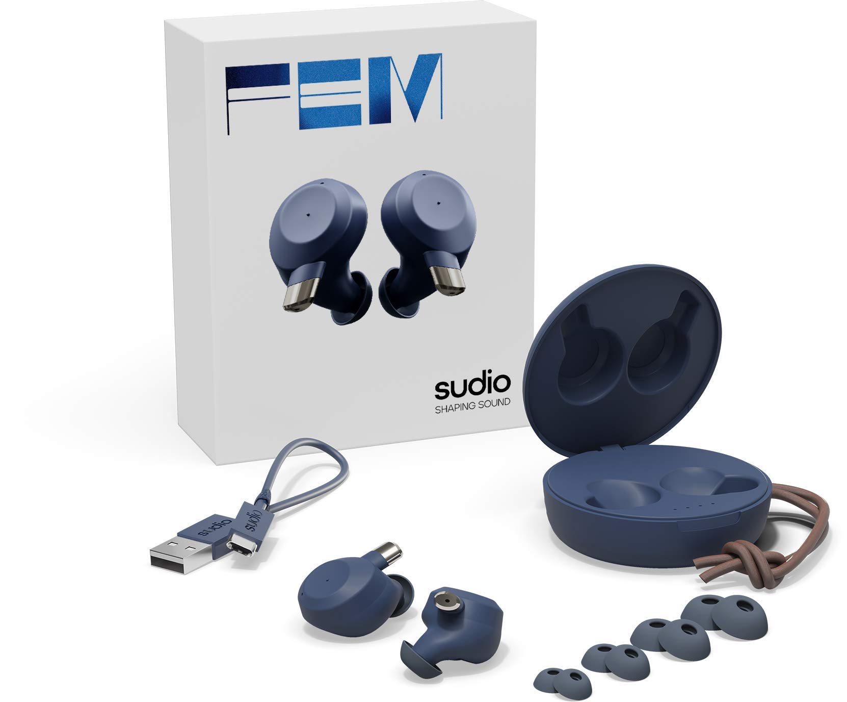 Sudio Fem True Wireless Earbuds - IPX 5 (Splash/Rain/Sweat Proof), 20h Play Time, 4 Microphone System, Graphene Driver, Compatible with Android and iOS (Classic Blue)