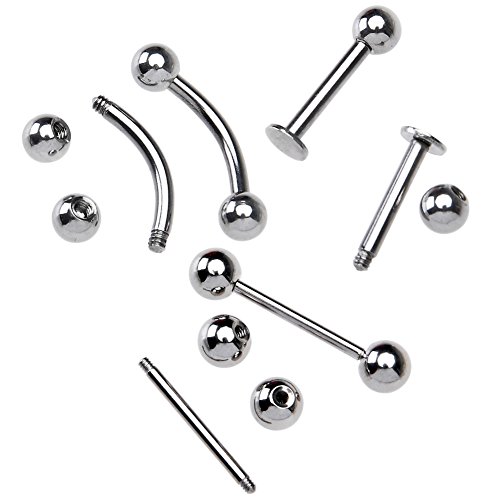 PiercingJ 20pcs Body Piercing Kit 14G (Belly Button,Tongue, Eyebrow, Nipple, Lip, Nose, Chin) 14 Gauge Piercing Needles