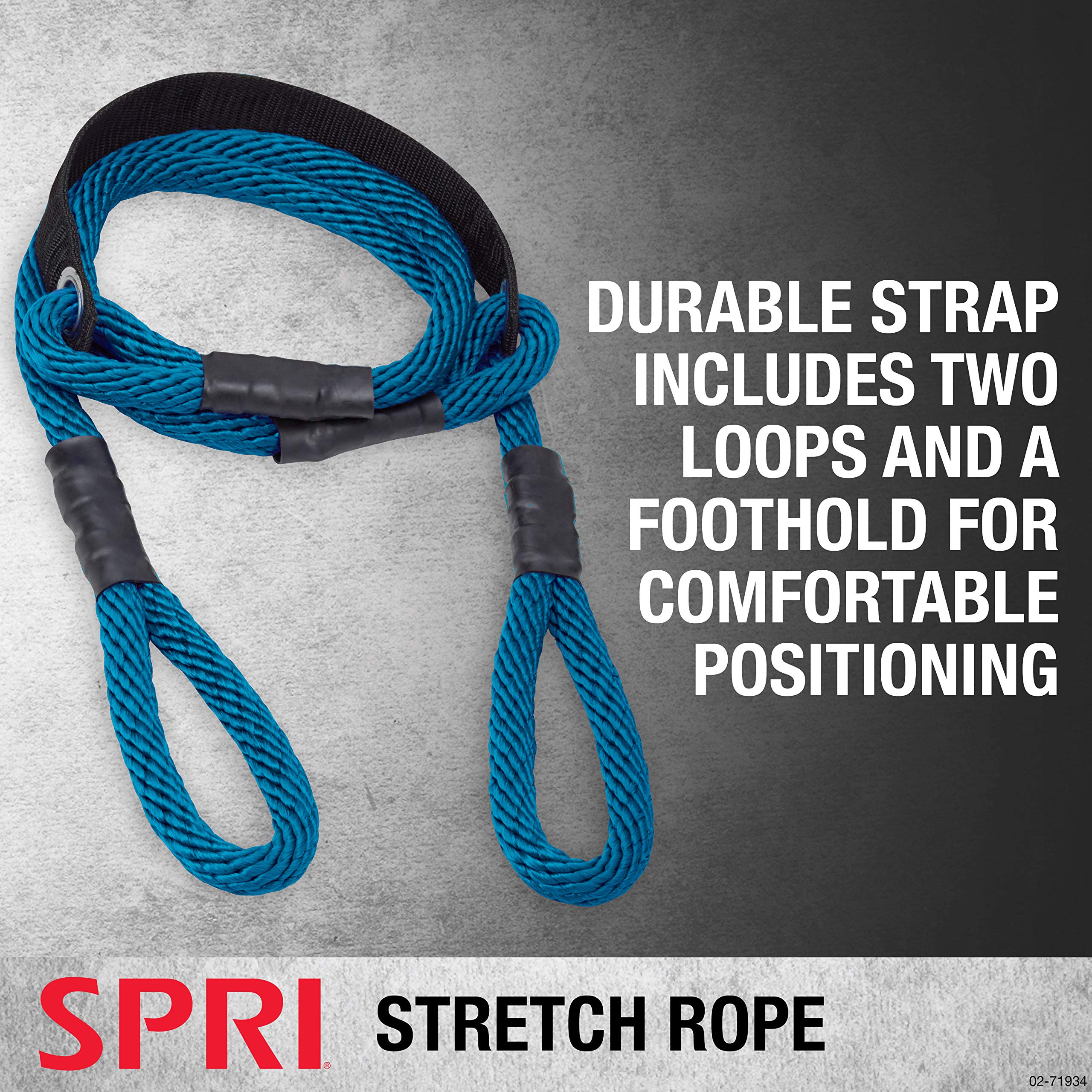 SPRI Stretch Rope - 9ft Stretching Strap Foot Hand Loops for Yoga, Pilates, Exercise/Fitness, Physical Therapy, Dance, Gymnastics, Hamstring Stretcher, Blue