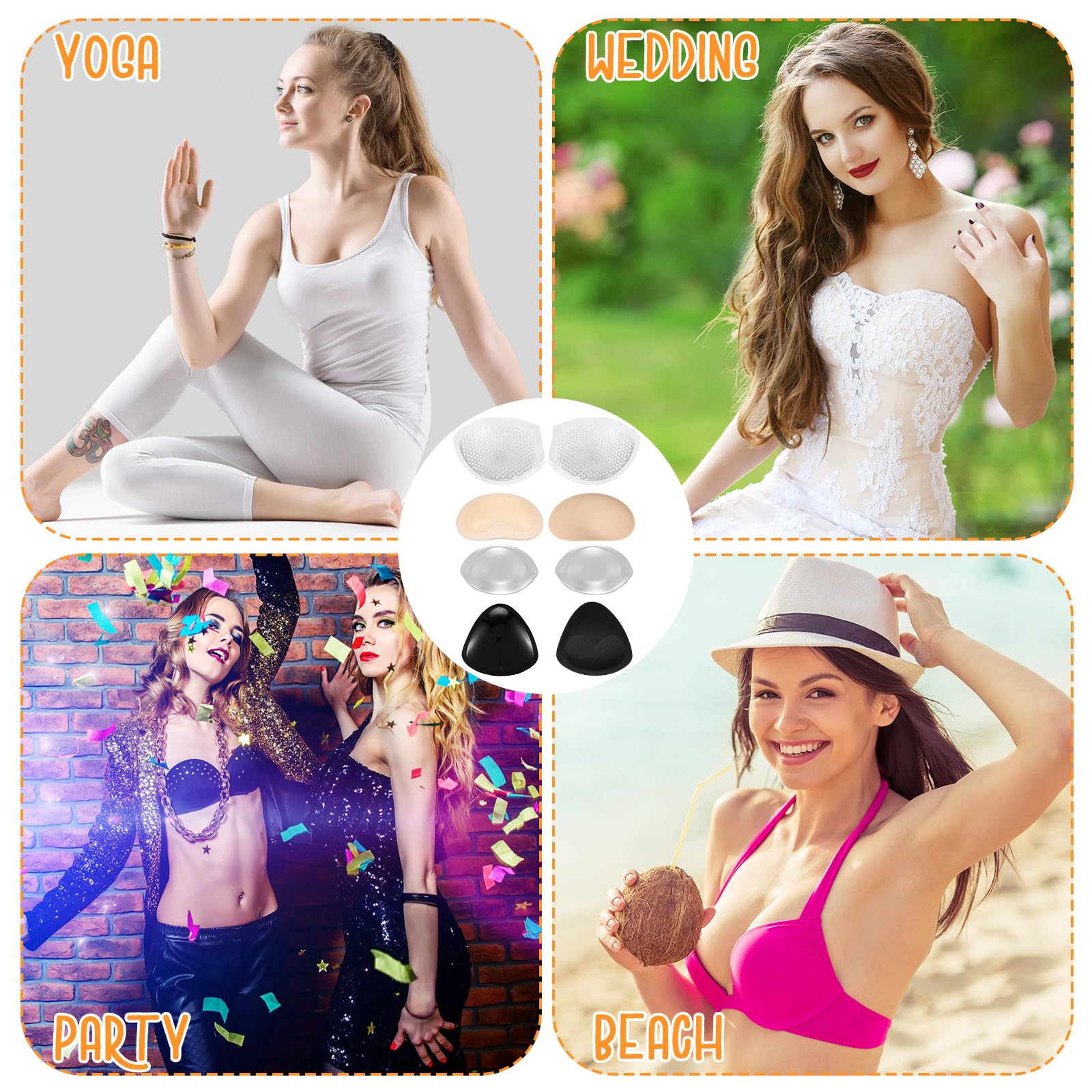 SATINIOR 12 Pairs Silicone Bra Inserts Breathable Breast Enhancers Waterproof Reusable Bra Pads Non Slip Bra Cups