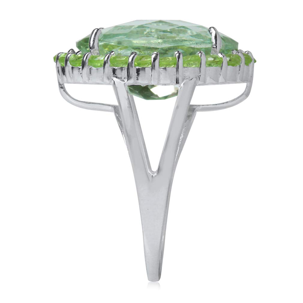 Silvershake Huge 10ct. 18X13mm Natural Green Amethyst and Peridot 925 Sterling Silver Cocktail Ring Size 7