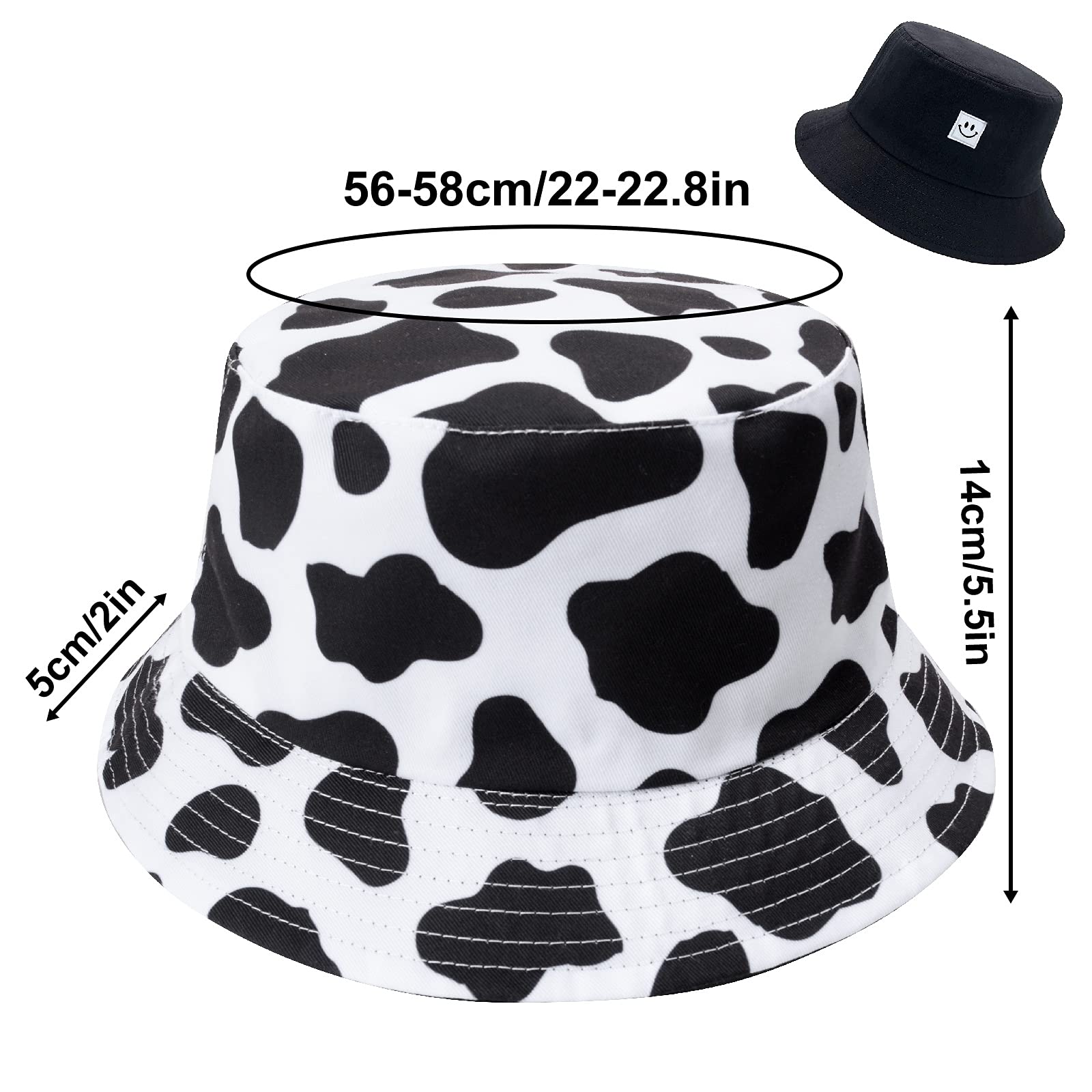 XSKJY Reversible Smiley Face Bucket Hat Print Bucket Hat for Women Vacation Travel Beach Sun Cap
