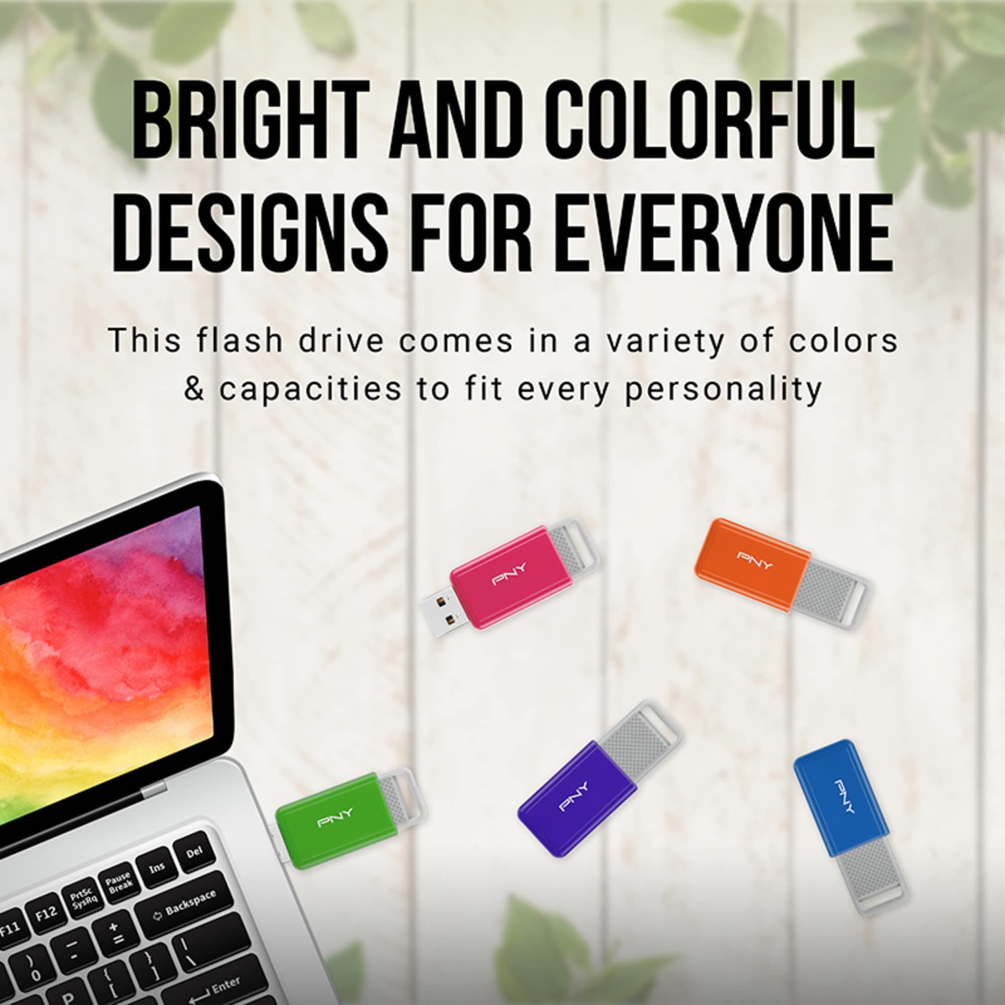 PNY USB 2.0 Flash Drives, 16GB, Assorted Colors, Pack of 5 Flash Drives