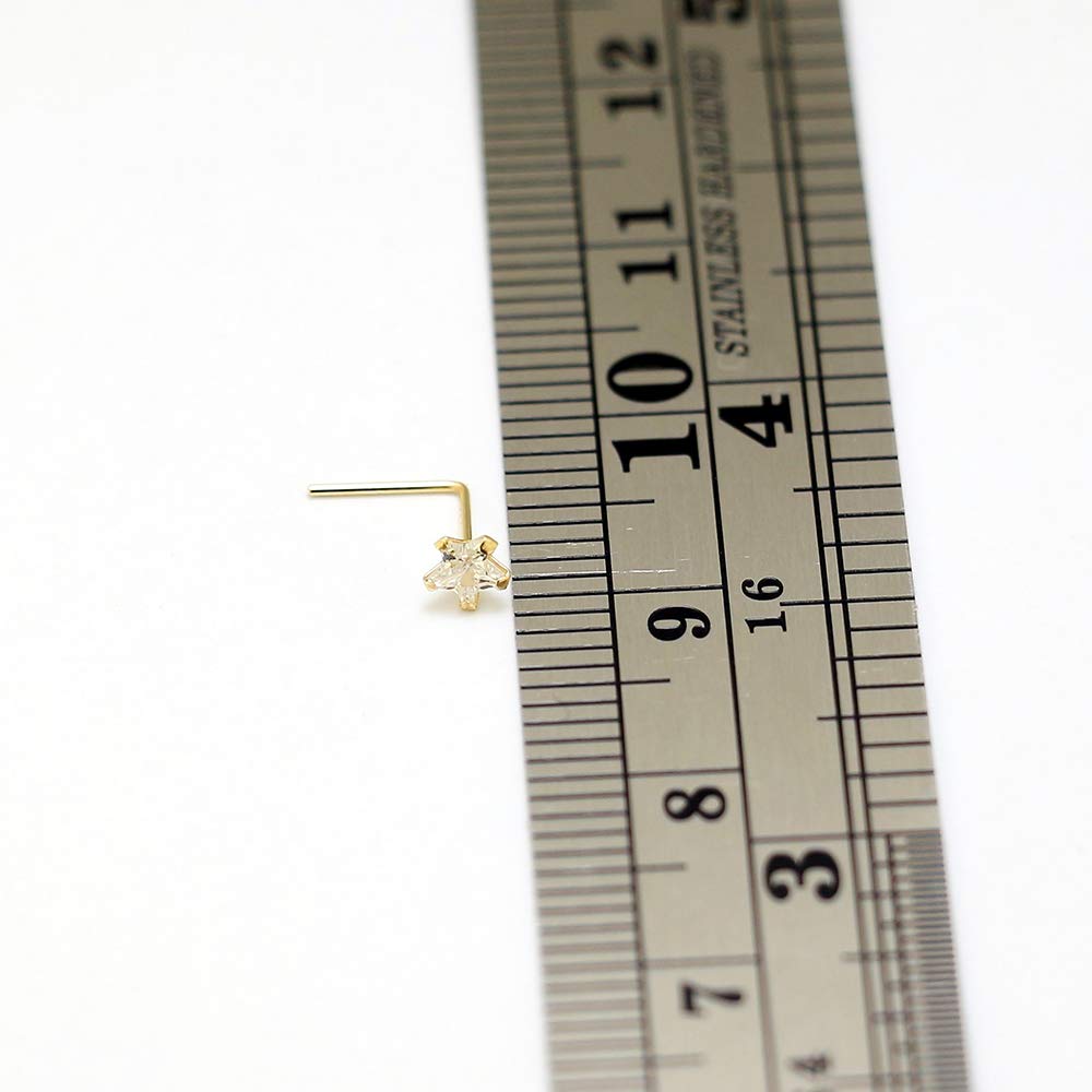 PiercingPoint 9ct Solid Yellow Gold Claw Set 3MM Star CZ Stone 22Gauge(0.6MM) Length L-Shape Nose Stud