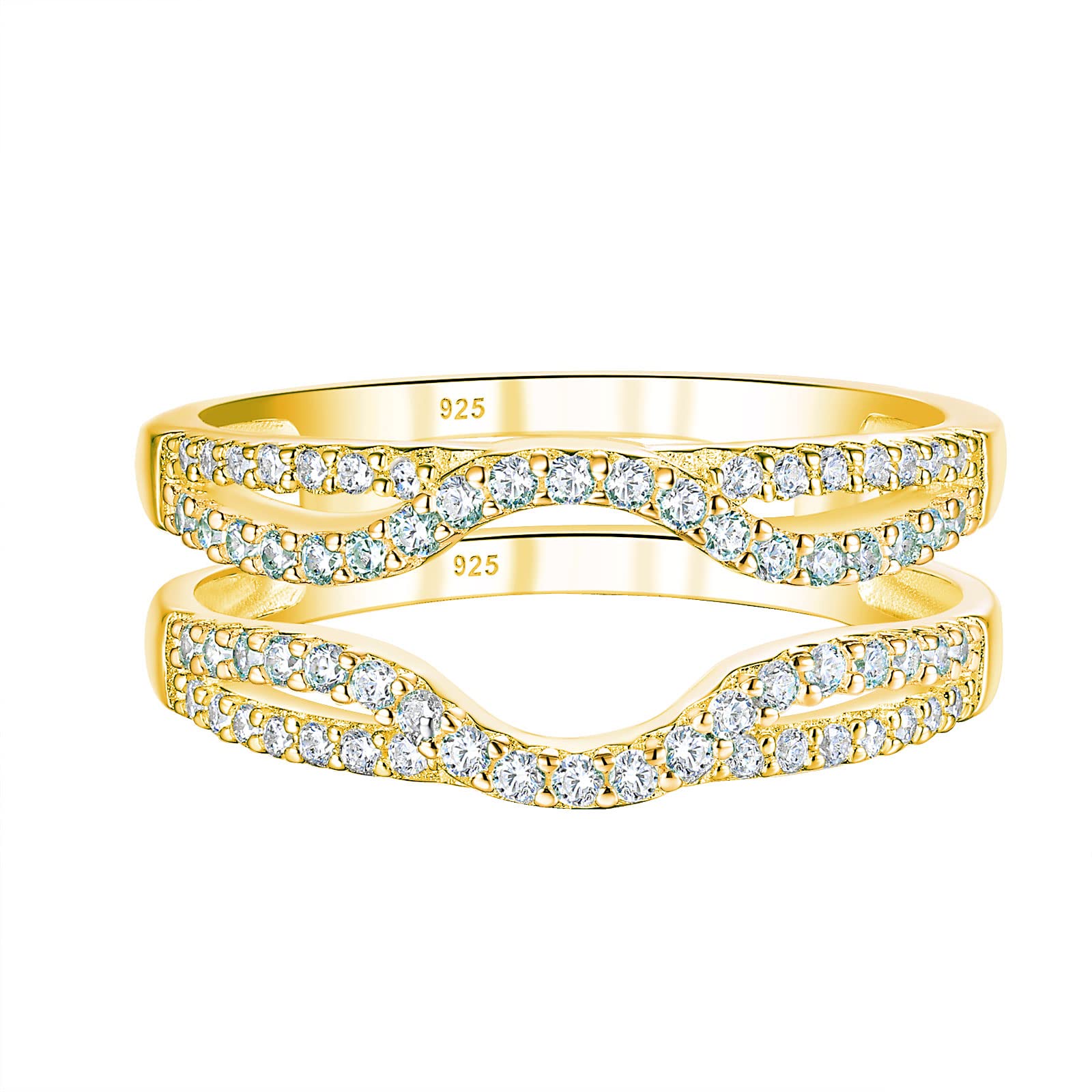 SHELOVES Womens Sterling Silver Yellow Gold Ring Enhancers Round White AAAAA CZ Infinity Guard Ring Sz 7