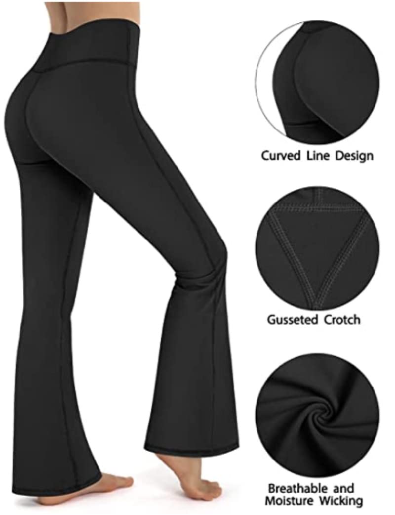 Yknktstc Womens Bootleg Yoga Pants V Crossover High Waisted Flare Workout Pants Leggings S Black