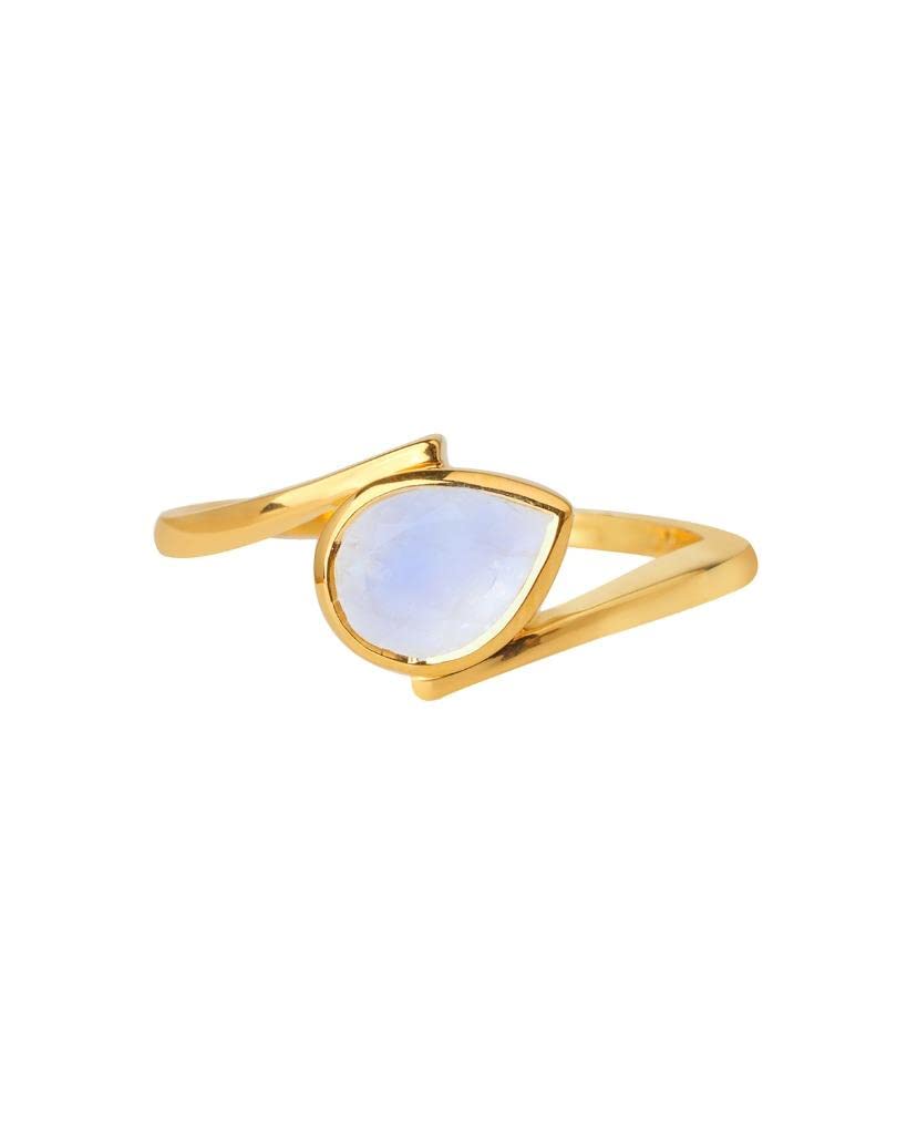 YoTreasure Natural Moonstone Solitaire Ring Gold Over 925 Sterling Silver Delicate Jewelry