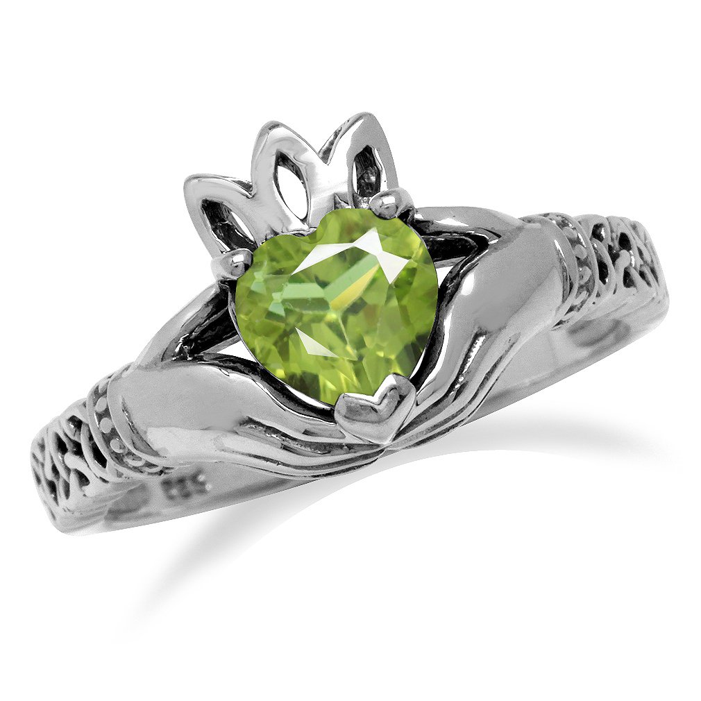 Silvershake Natural Heart Shape Garnet 925 Sterling Silver Irish Claddagh and Triquetra Celtic Knot Ring Size 12