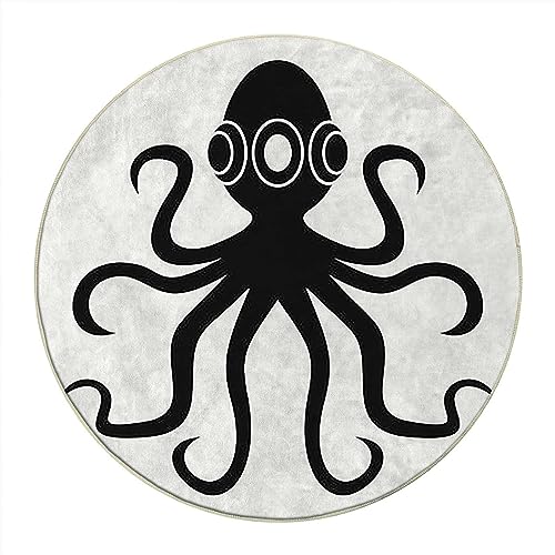 Round Chair Mats for Low Pile Octopus Office Rugs for Rolling Chairs White Black Non-Slip Floor Mats Office Rug Floor Protectors 4 FT
