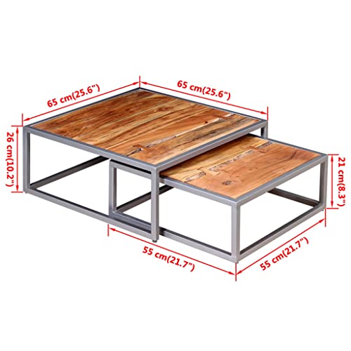 QJBSAVVA Two Piece Coffee Table Set Solid Acacia Wood,Industrial Tables Floor Standing Table Cocktail Table Suitable for Meeting Rooms, Reception Rooms, Offices