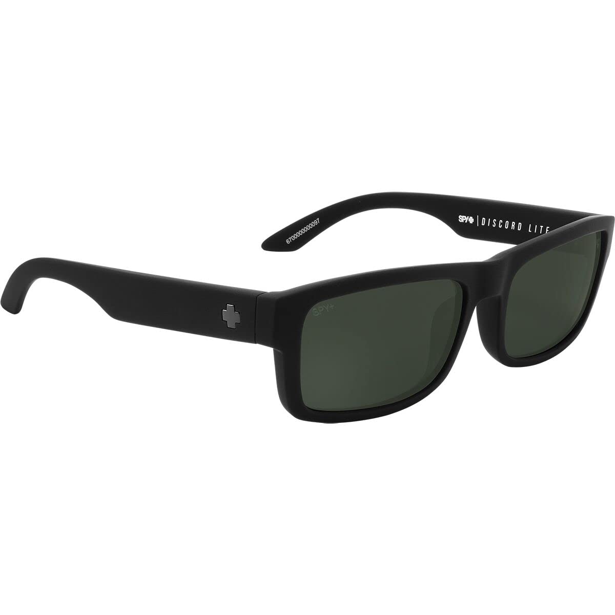 SPY Optic Discord Lite, Square Sunglasses, Color and Contrast Enhancing Lenses (Soft Matte Black, Happy Polarized Gray Green Lenses)