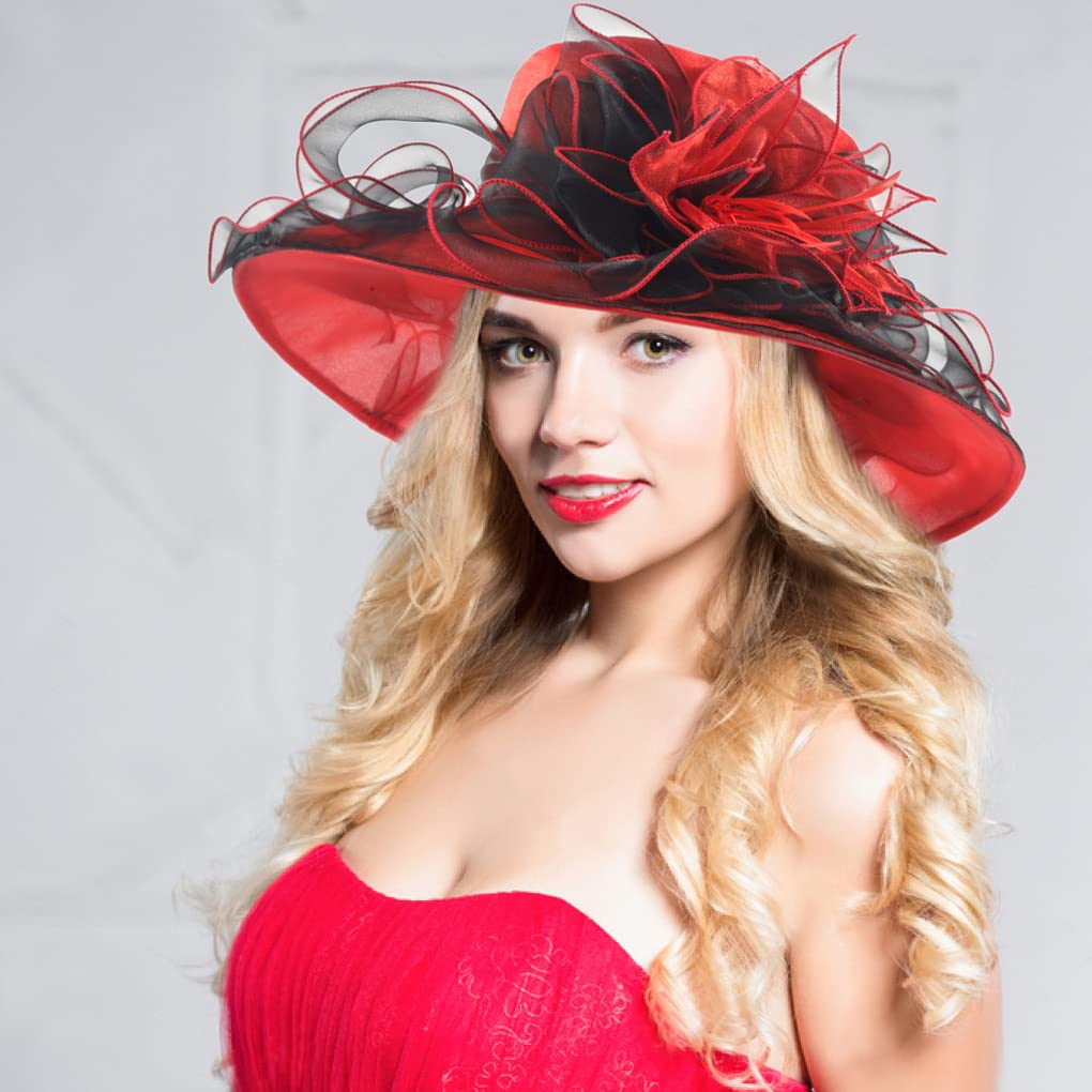 Ruphedy Women Derby Church Dress Fascinator Wide Brim Tea Party Wedding Hats S042b (S615-Turquoise)