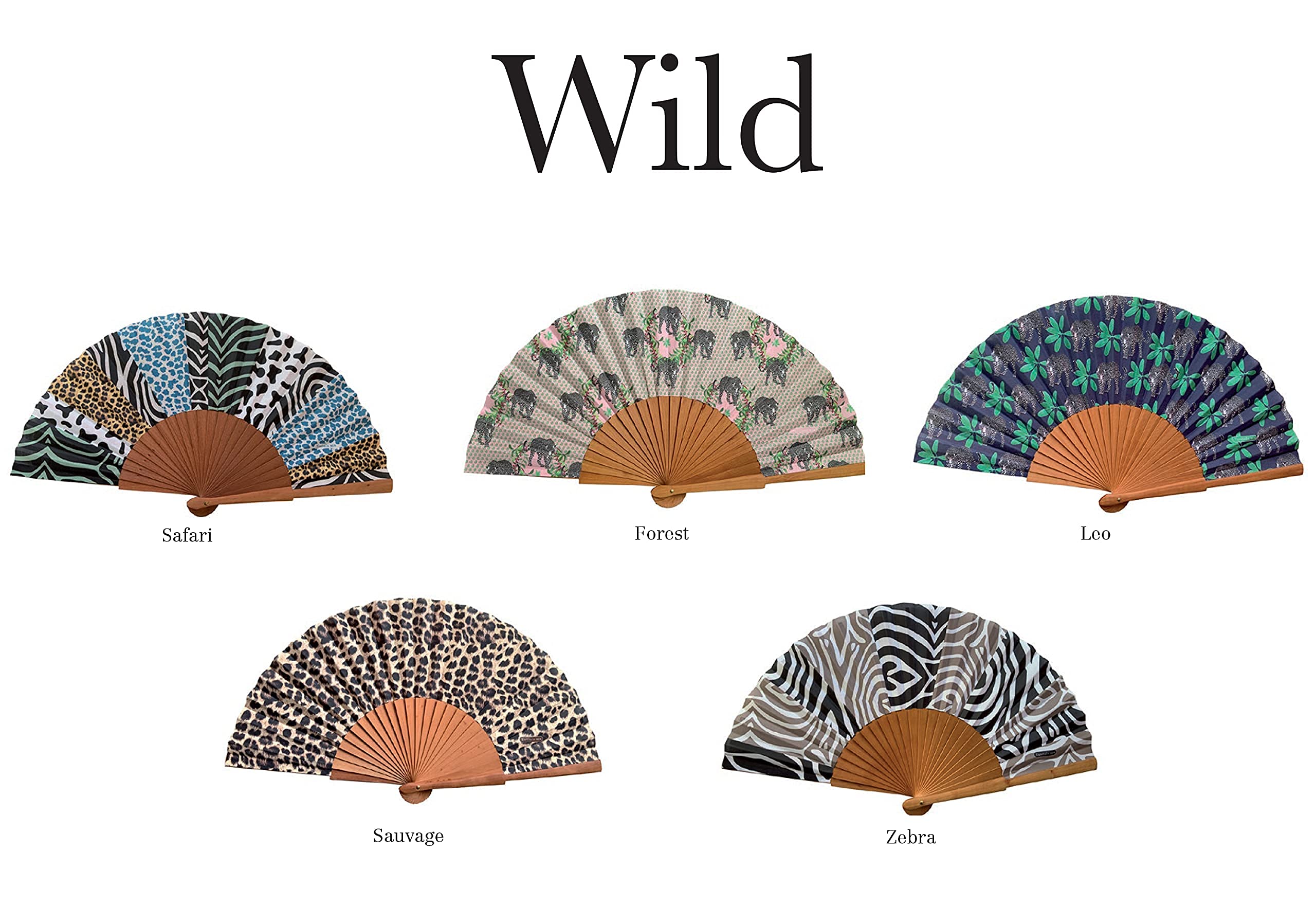 Tusitala Barcelona - Safari Hand Fan | Handcrafted Spanish Hand Fan | Cotton Fabric and Wood | Includes Protective Jute Cotton Bag | Authentic Gift | 23cm - 9”.