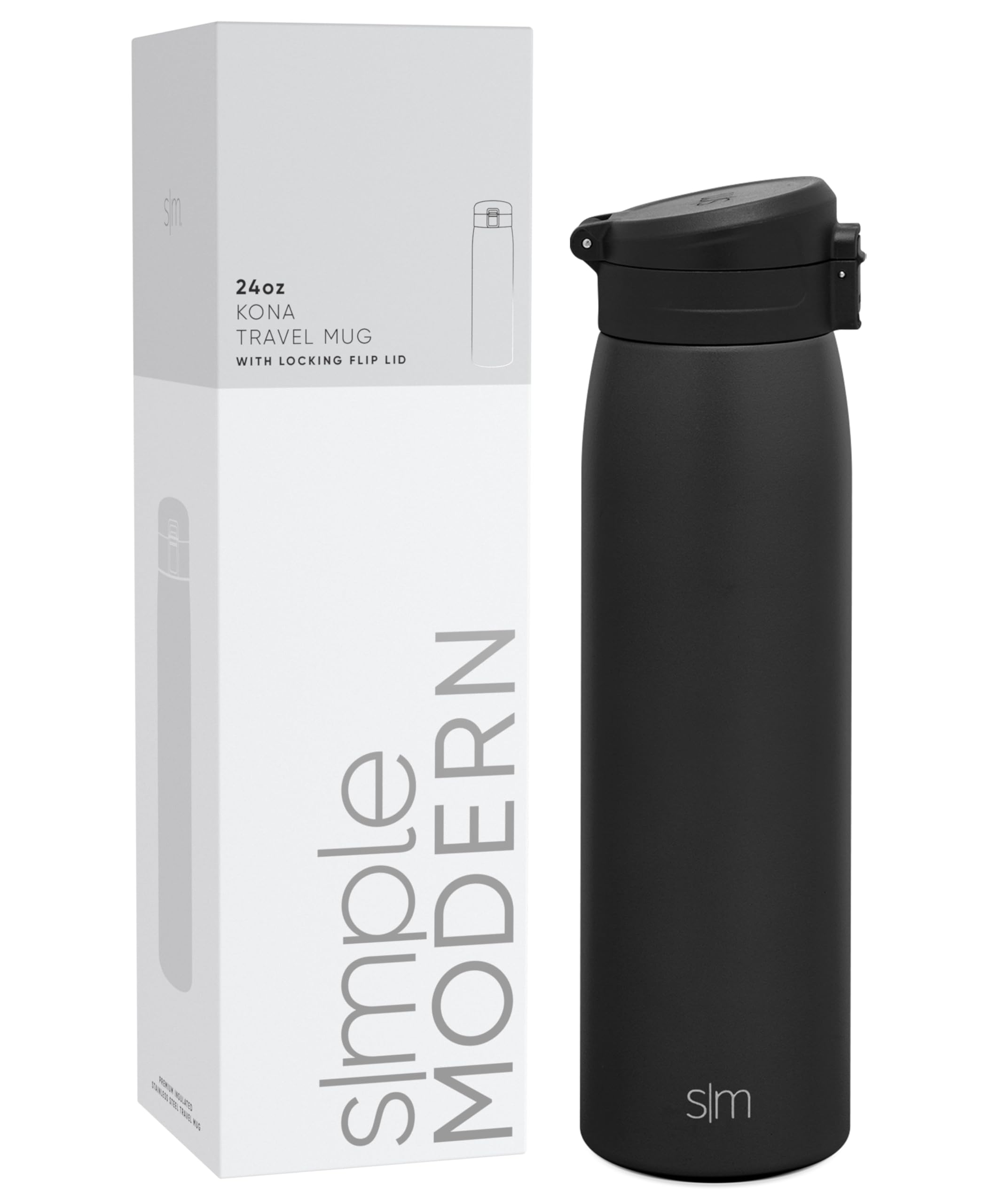 Simple Modern Insulated Thermos Travel Coffee Mug with Snap Flip Lid | Leakproof Reusable Stainless Steel Tumbler Cup | Gifts for Women Men Him Her | Kona Collection | 24oz | Midnight Black