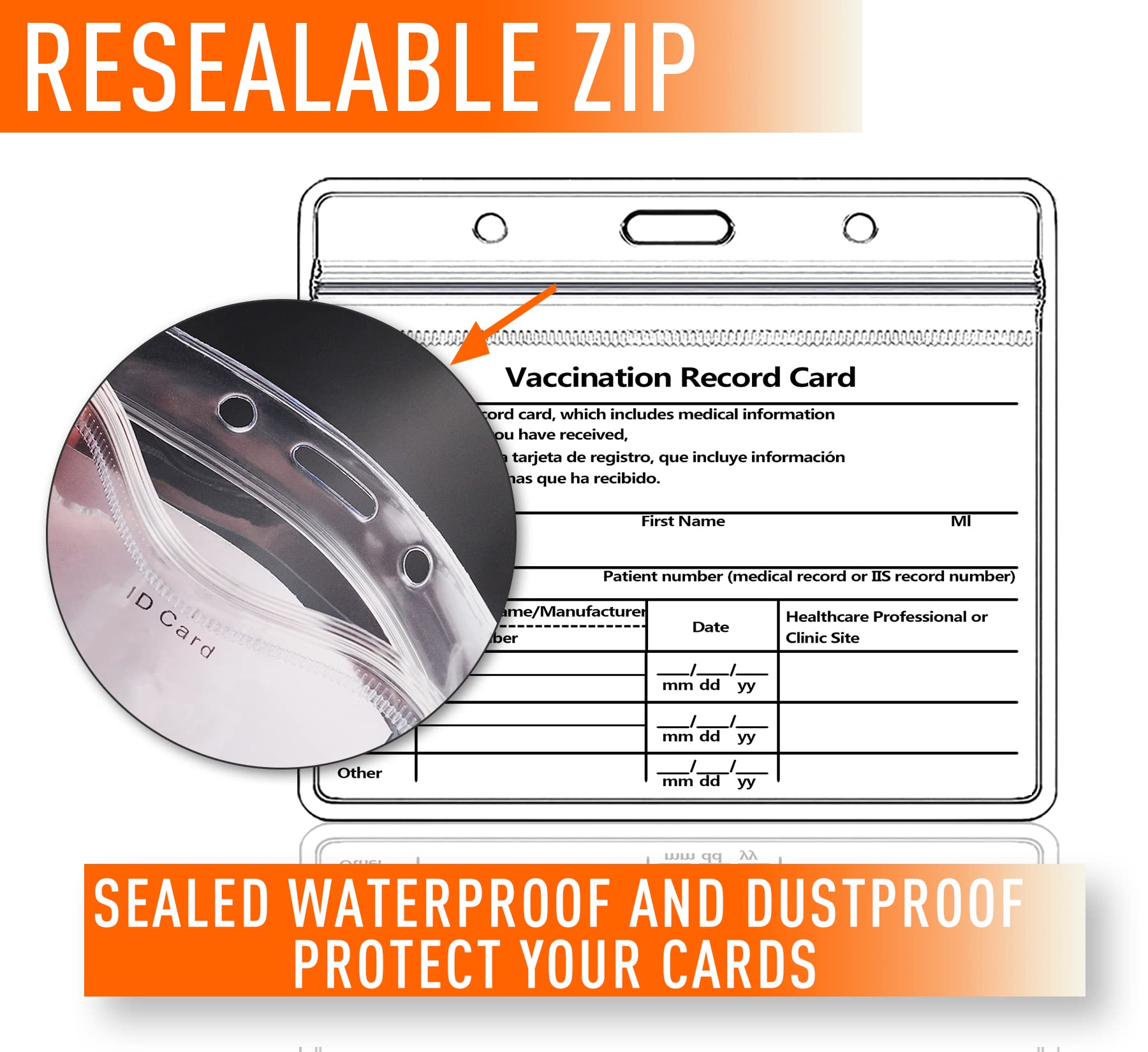 YIFFS Waterproof Vaccination Card Protector, 10 Pack Plastic ID Holder for Vaccination Card,