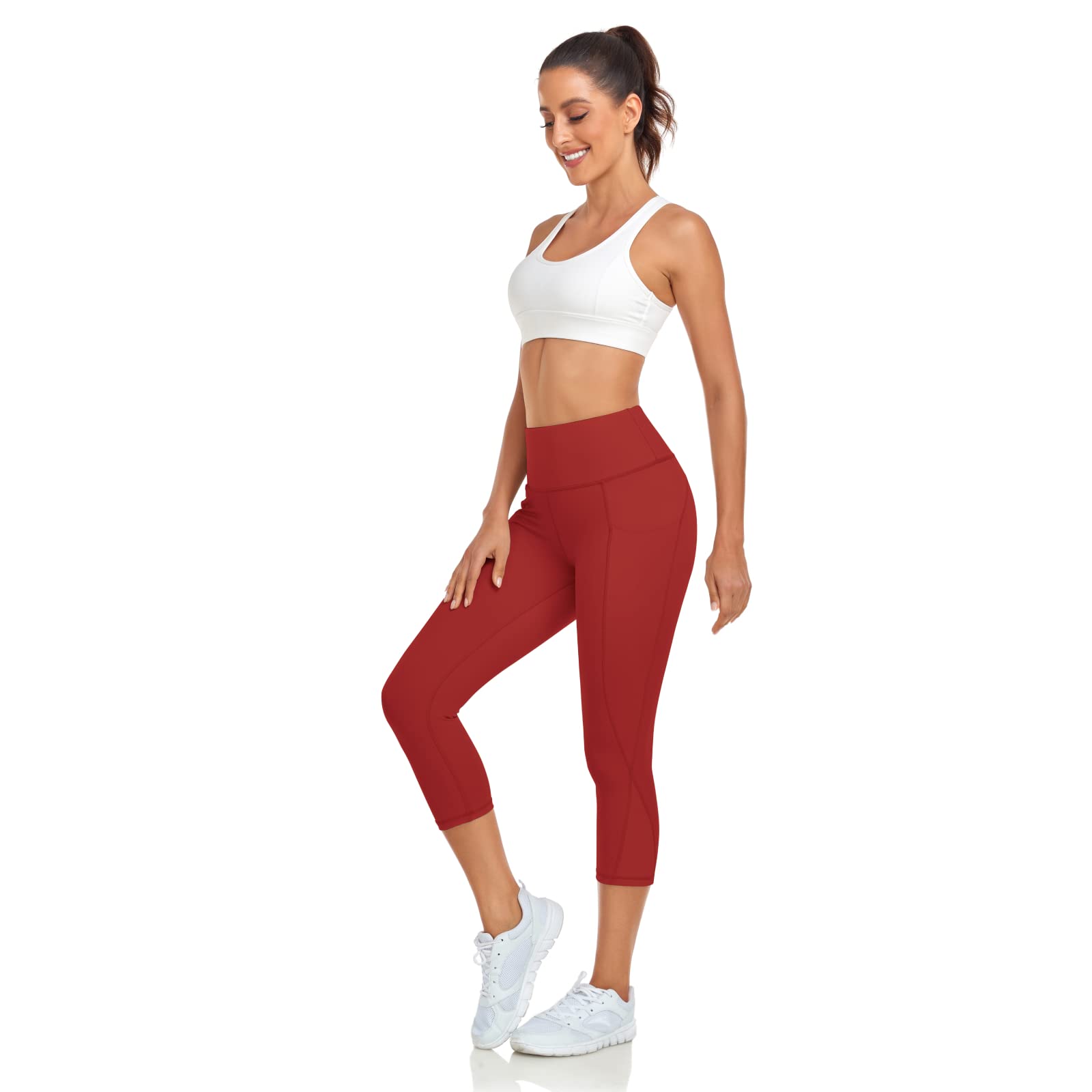 UURUN High Waisted Leggings for Women, Mesh Yoga Pants with Pockets, Tummy Control, Squat Proof, for Workout, Running, Stone Blue, L