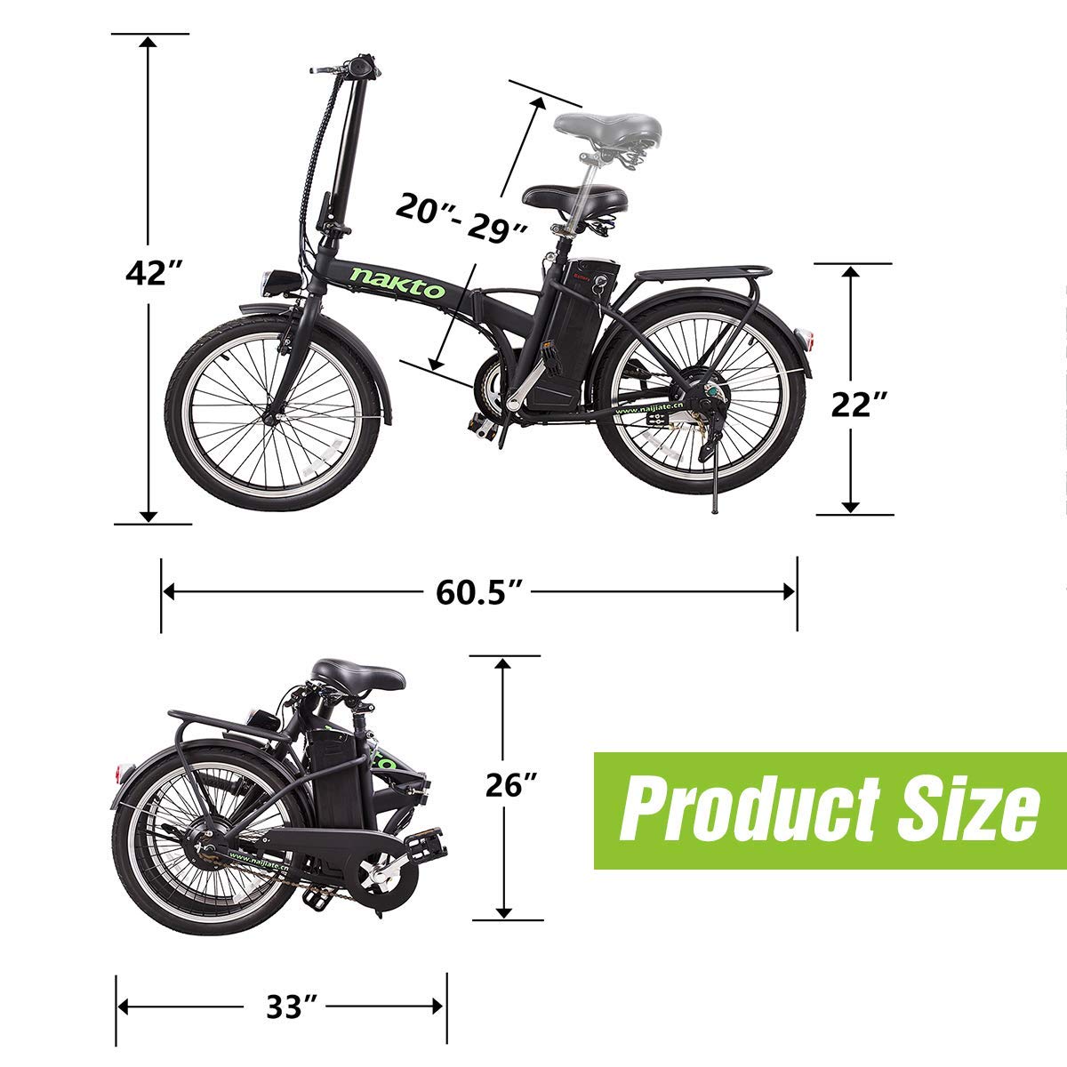 Santa Folding Electric Bike with 36V 10Ah Removable Lithium-Ion Battery, 20 inch Ebike Electric bicyclewith 250W Motor (Folding Black)