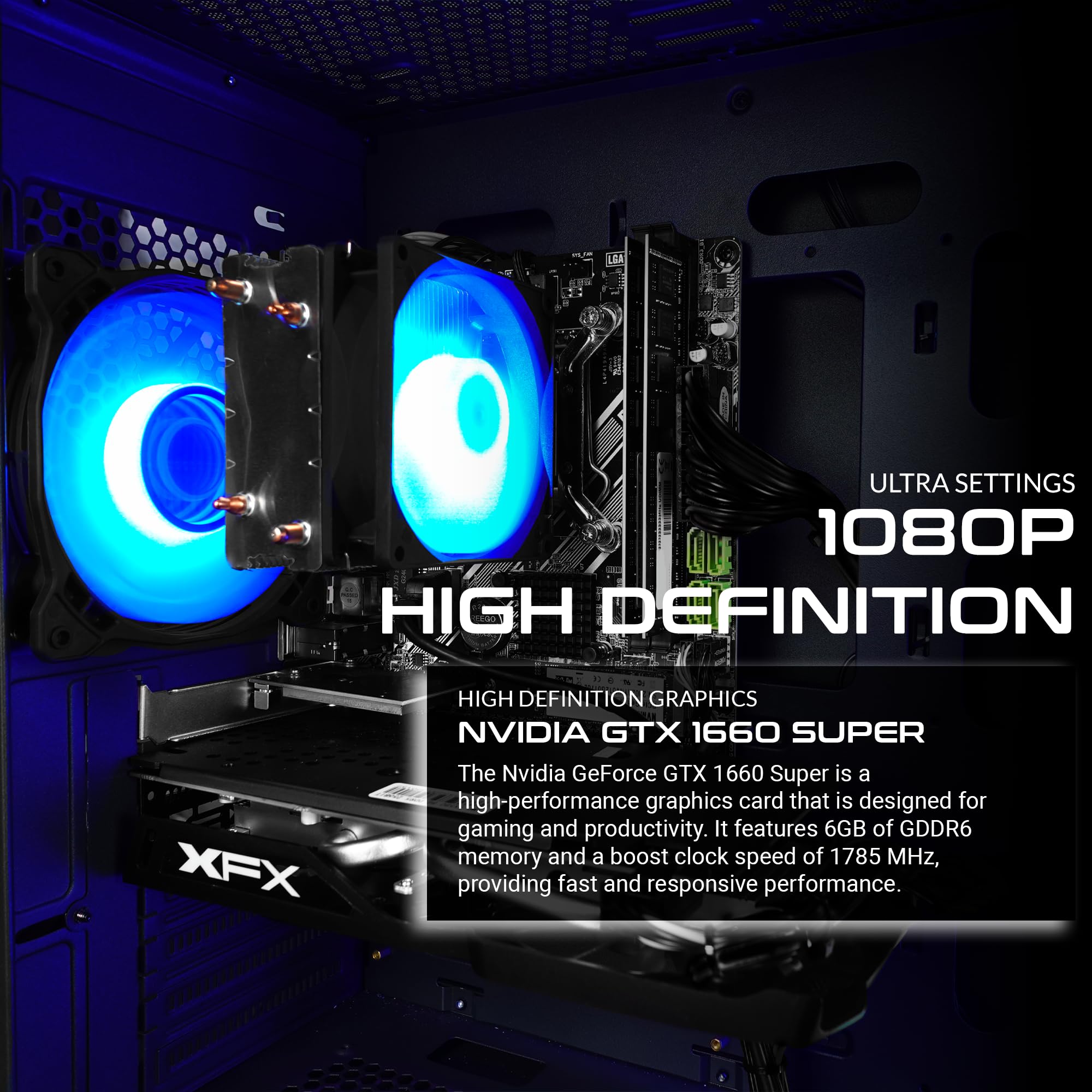SAAV T102 Gaming PC Desktop Computer Tower Prebuilt with Intel Core i7 2.8GHz, 16GB RAM, GeForce GTX 1660 Super 6GB GDDR6, 1TB SSD, RGB Fans, WiFi 6, Bluetooth, Windows 10, Mouse & Keyboard - Black