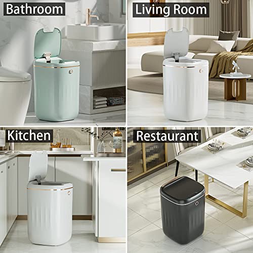 Touchless Bathroom Trash Can with Lid, 4.7 Gallon Automatic Garbage Can, Square Plastic Trash Bin Waterproof Motion Sensor Wastebasket for Living Room, Bedroom, Office, Kitchen, Black (No Battery)