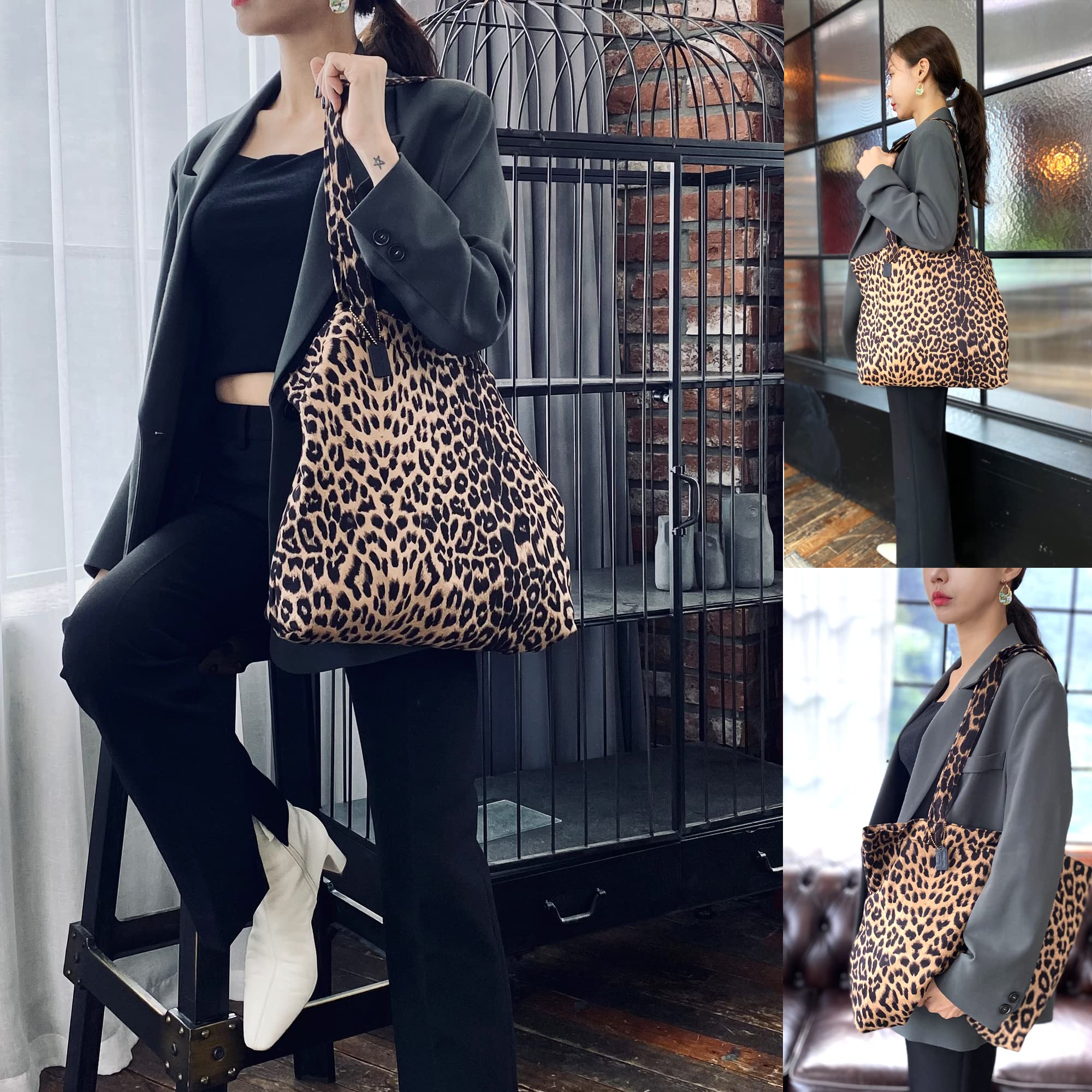 TERACOTA Leopard Shoulder Bag Soft Large Tote Purse Handbag Travel Satchel for Women