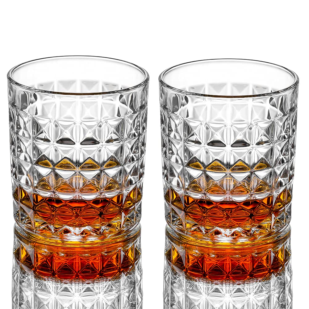 Whiskey Glasses Set of 2, 10.5 oz Old Fashioned Rocks Glass Whiskey Tumblers Home Bar Drinks Bourbon Scotch Lowball Glass, Rum, Whiskey Glassware and Cocktail Glasses(10.5OZ-1)