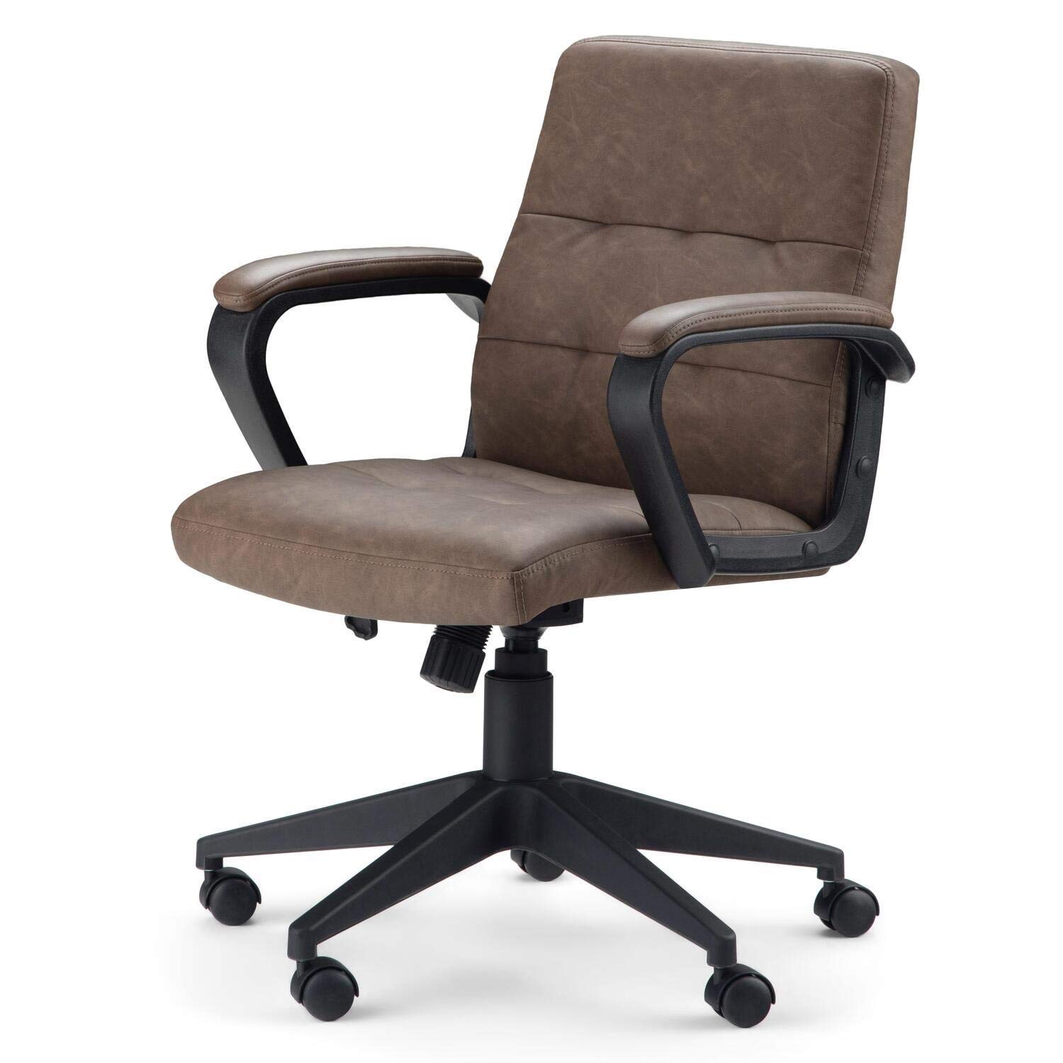 SIMPLIHOME Brewer Swivel Adjustable Executive Computer Office Chair in Distressed Brown Faux Leather, for the Office and Study, Contemporary