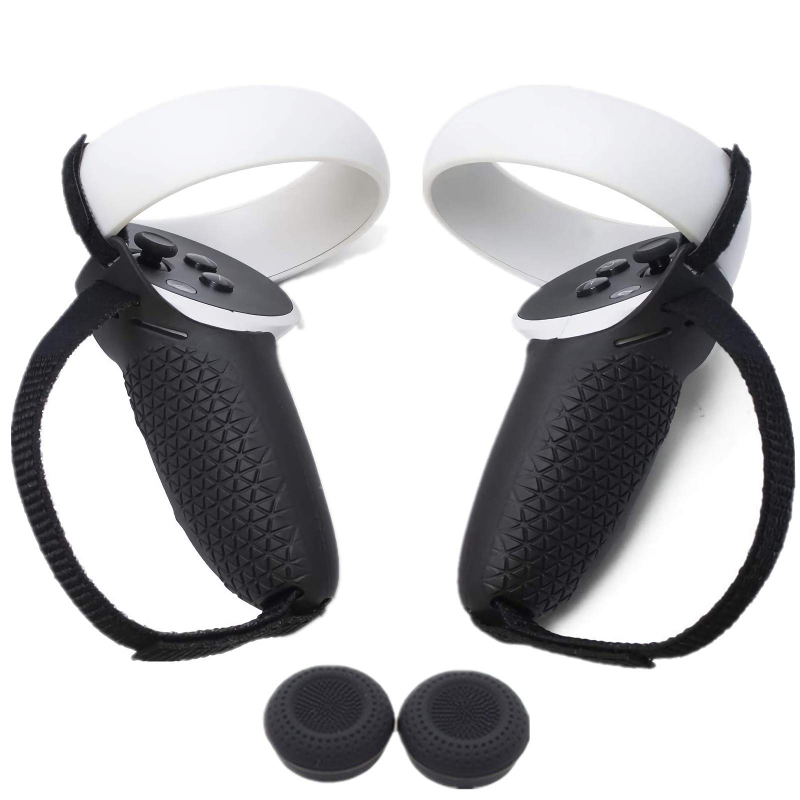 Touch Controllers Grips Cover Compatible with Oculus Quest 2 - Quest 2 Accessories Controller Grips with Wrist Knuckle Strap - Anti-Throw Handle Protective Rubber Grips Cover (TPU, Black)