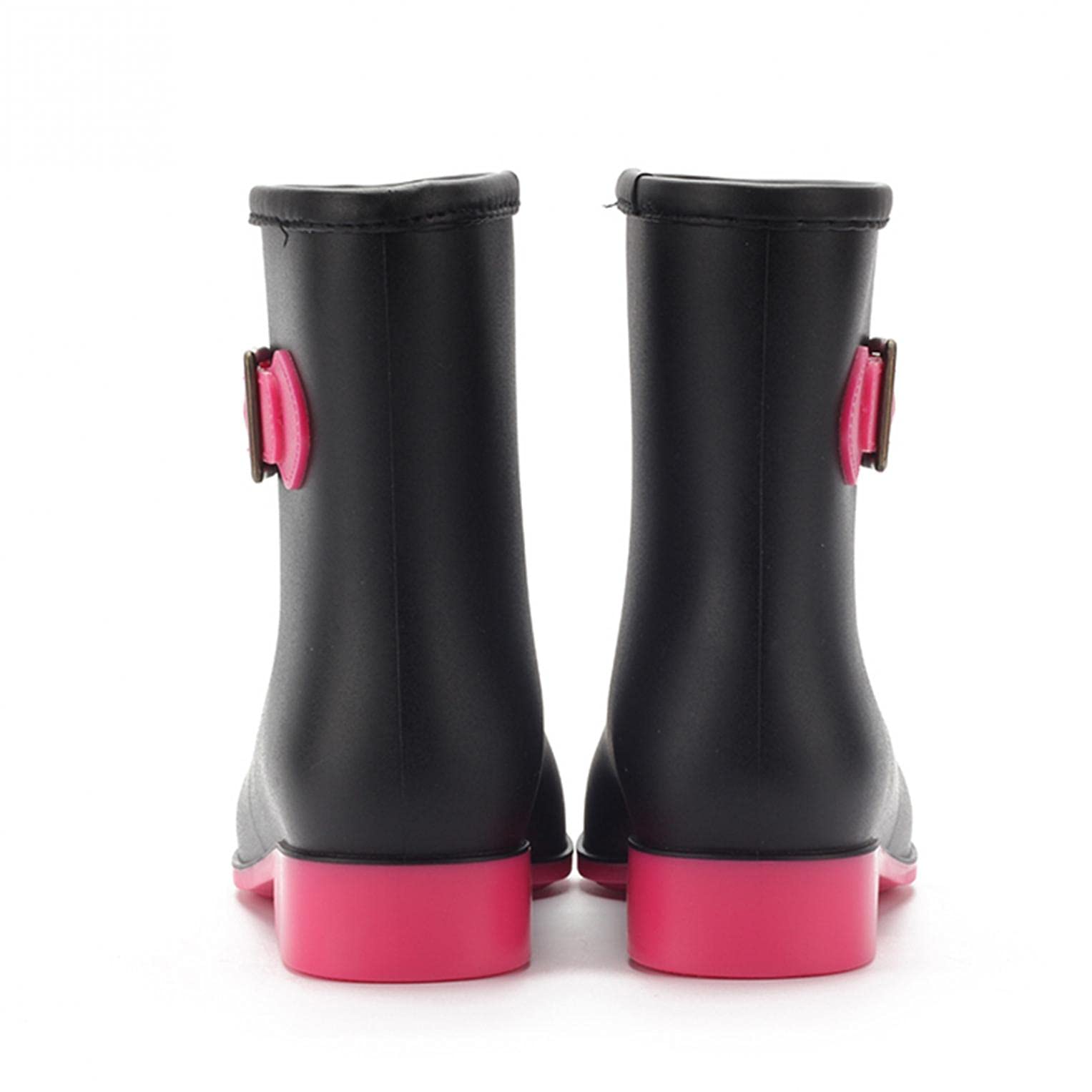 Xudanell Mujer Botas Mid-Calf Matte Rain Boots Anti-Slip Rubber Non Slip Booties Chelsea Boots Work Boots for Women Hot Pink
