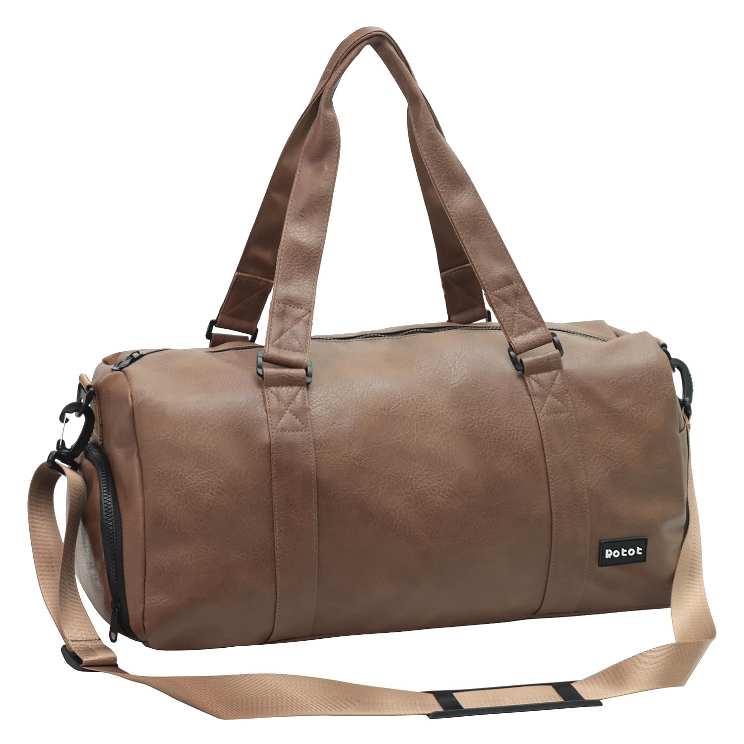 ROTOT Leather Travel Bag with Shoe Pouch, Carry-on Weekender Overnight Bag, Large Volume Gym Duffel Bag for Men and Women (Amaretto)
