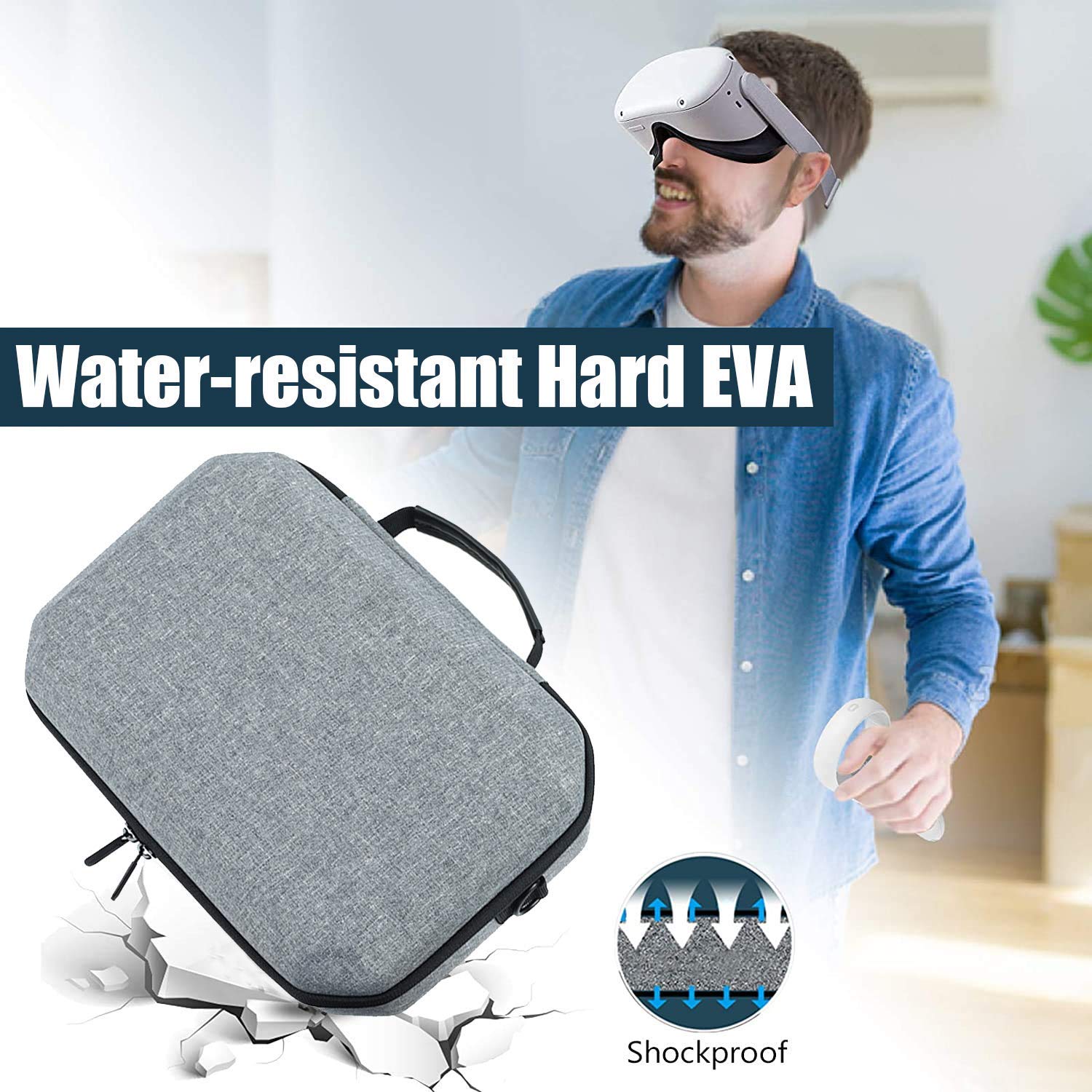 VKBAND Hard Travel Case for Oculus Quest 2 VR Gaming Headset and Controllers Accessories Waterproof Shockproof Carring case