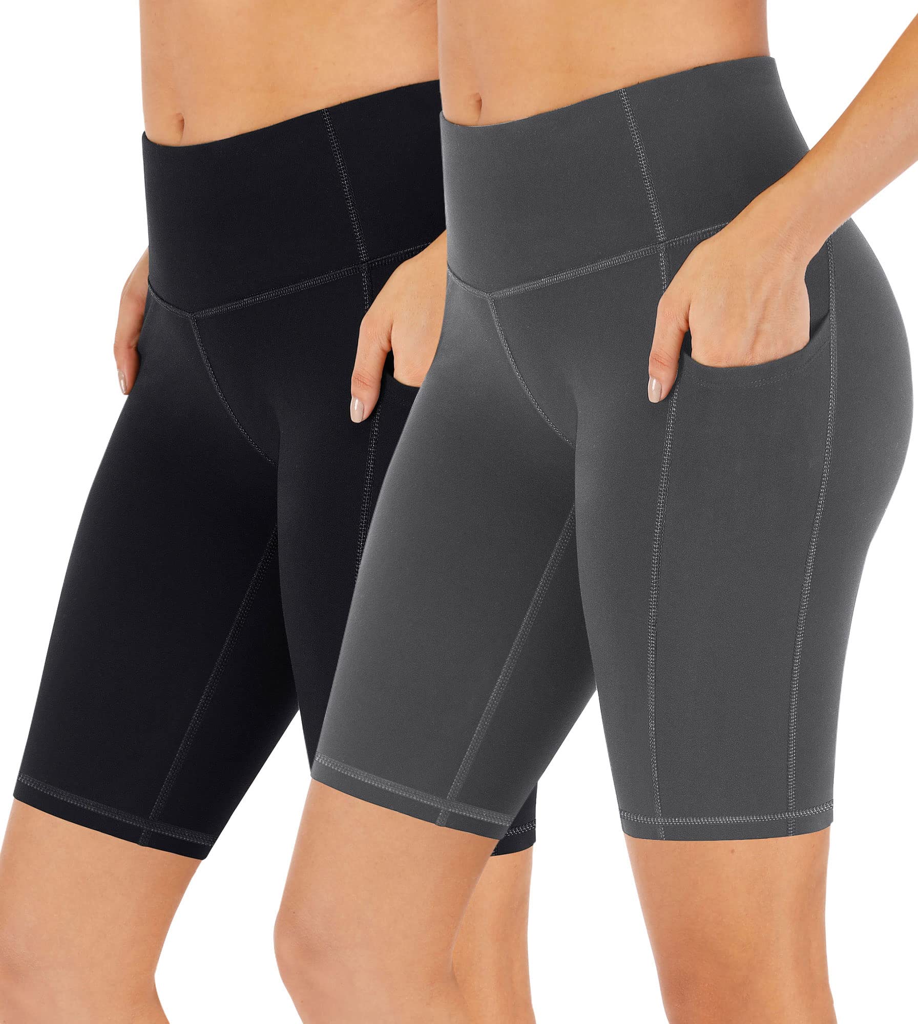 TOREEL 2 Pack Biker Shorts for Women High Waisted Tummy Control Yoga Workout Athletic Shorts with Pockets