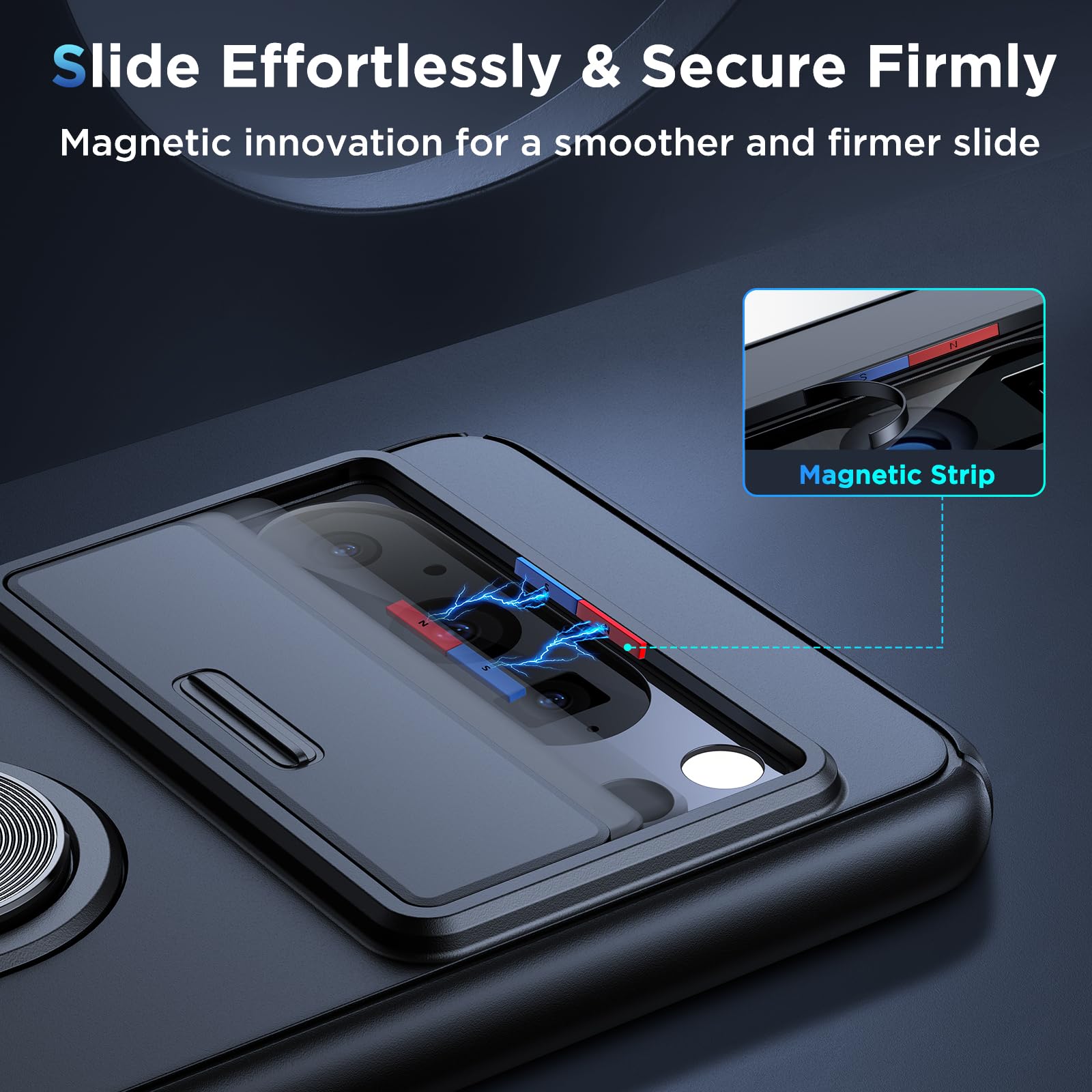 Simtect for Google Pixel 8 Pro Case with Sliding Camera Cover, [Military Drop Protection] [360° Rotation Ring Stand], Slim Protective Case for Google Pixel 8 Pro Phone Case 6.7'' - Black