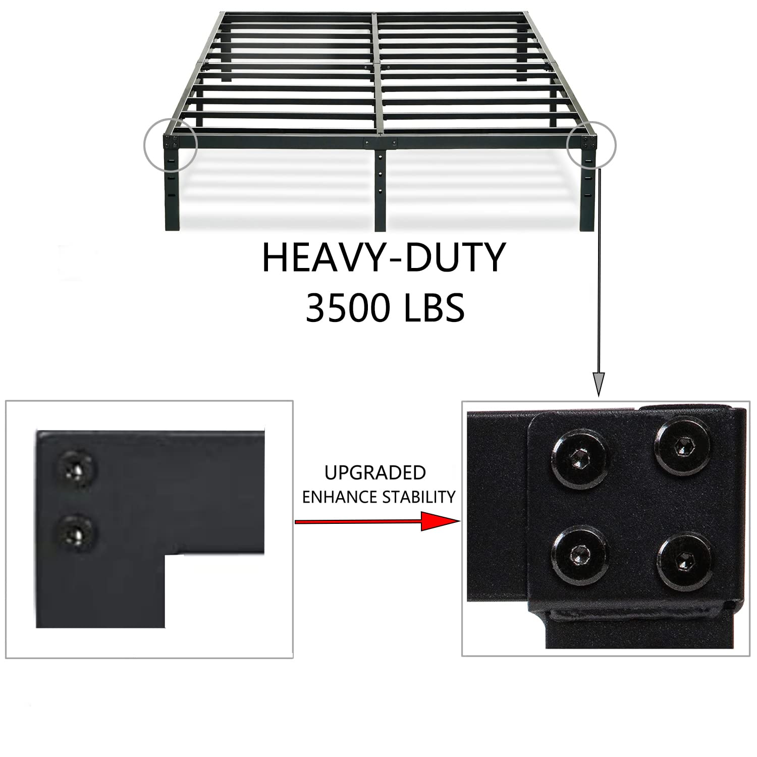 QUALEONA Bed-Frame-Queen, Metal Platform Queen-Size-Bed-Frame, No Box Spring Needed, Heavy Duty Steel Slat Support, Noise Free, Easy Quick Assembly, 14 Inch, Black