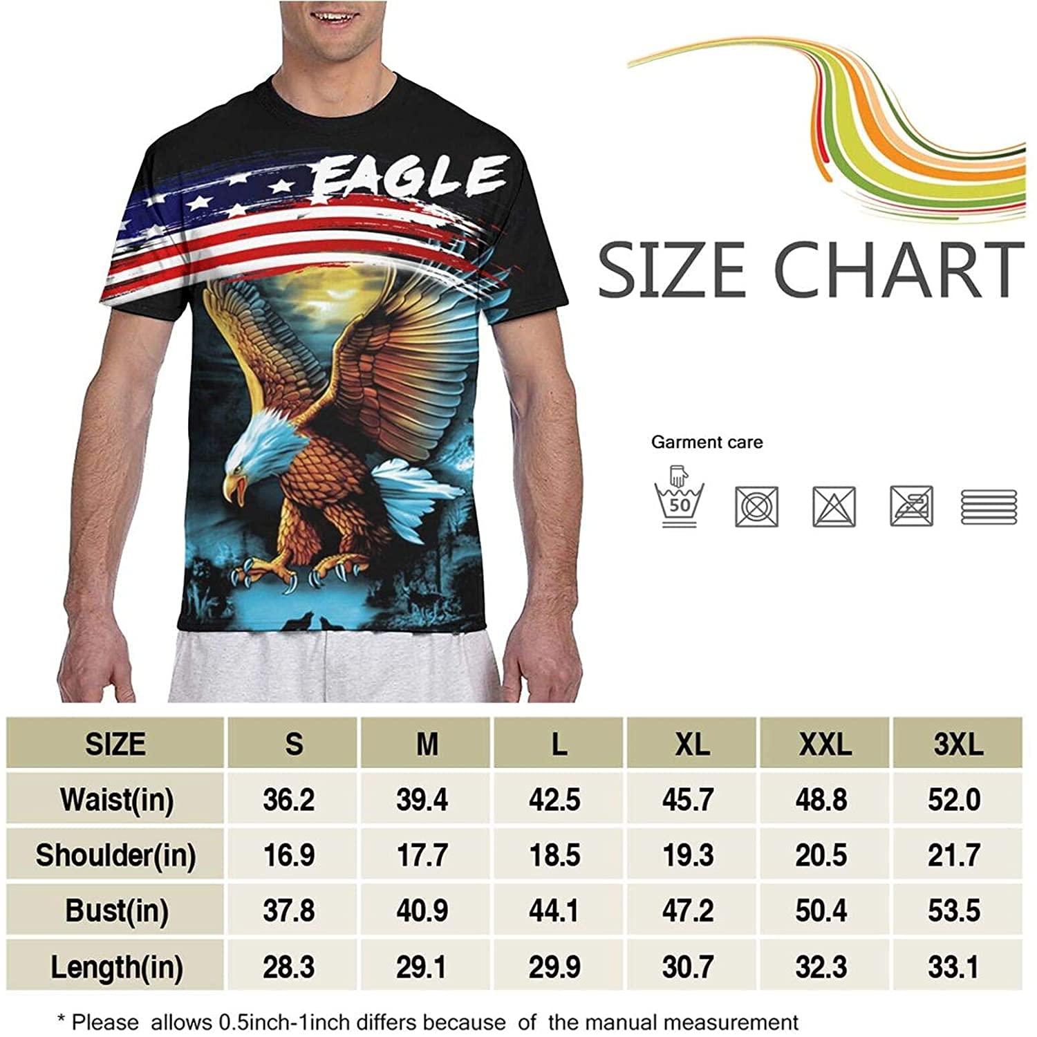 YSDBPAY Unisex Fashion 3D T-Shirts, Eagle and Flags Crewneck Short Sleeve Tees for Men Women… (3XL)