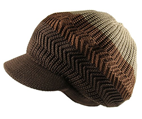 RW womens Knitted Cotton Rasta Slouchy Beanie Visor (Khaki/Brown/D.Brown)