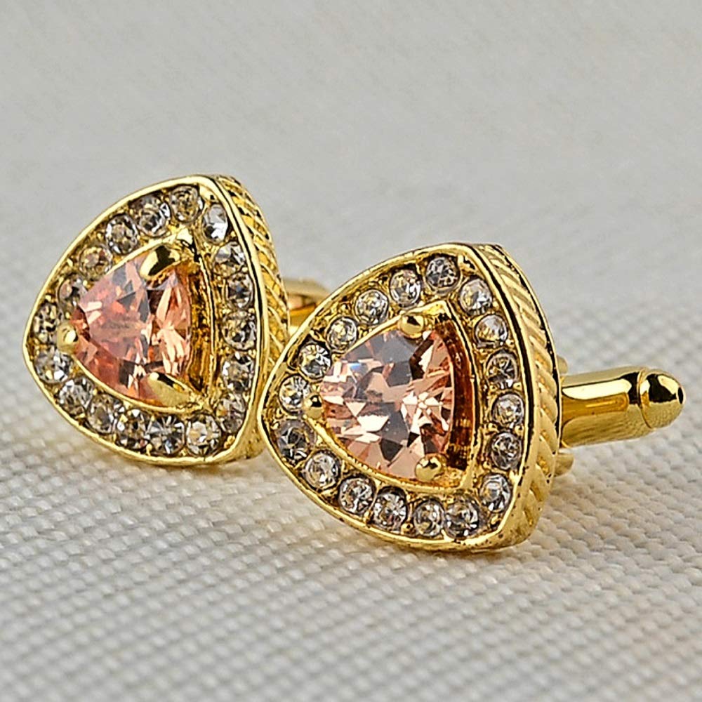 V & L Crystal Cuff links β Fancy Unique Elegant Sparkling Luxury Gem Stone Cufflinks for men in Triangle - Perfect for Wedding, Formal, Suit, Business and Groom Cufflink (Gold)