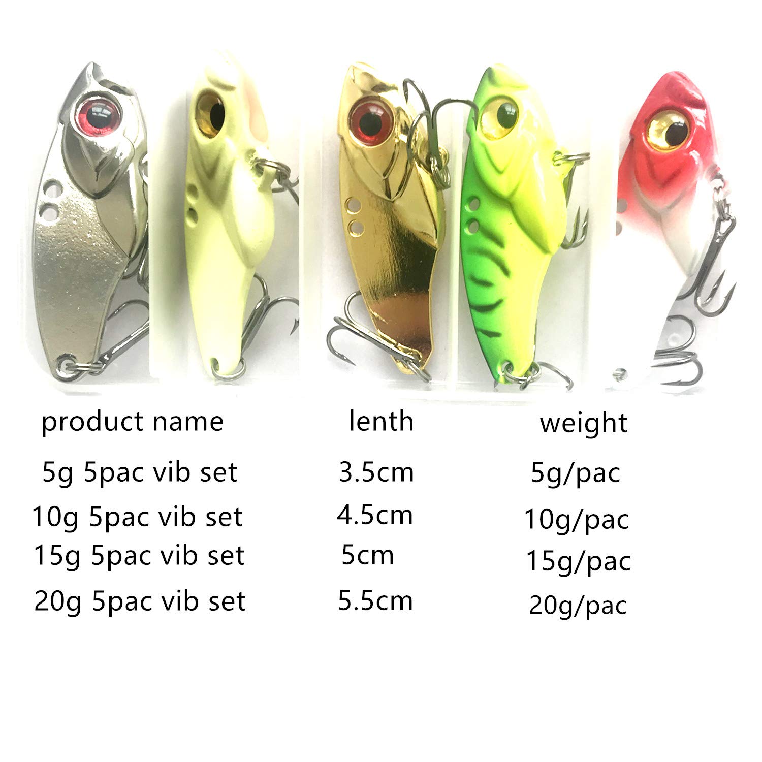 YTTDA Fishing Lures Set with Box Spinner Baits, 5 Packs Lure Baits, Trout Lures, Metal Spinner Baits Kit with 3D Eyes Design to Create Life-Like Swimming Actions (5pcs 10g Set)